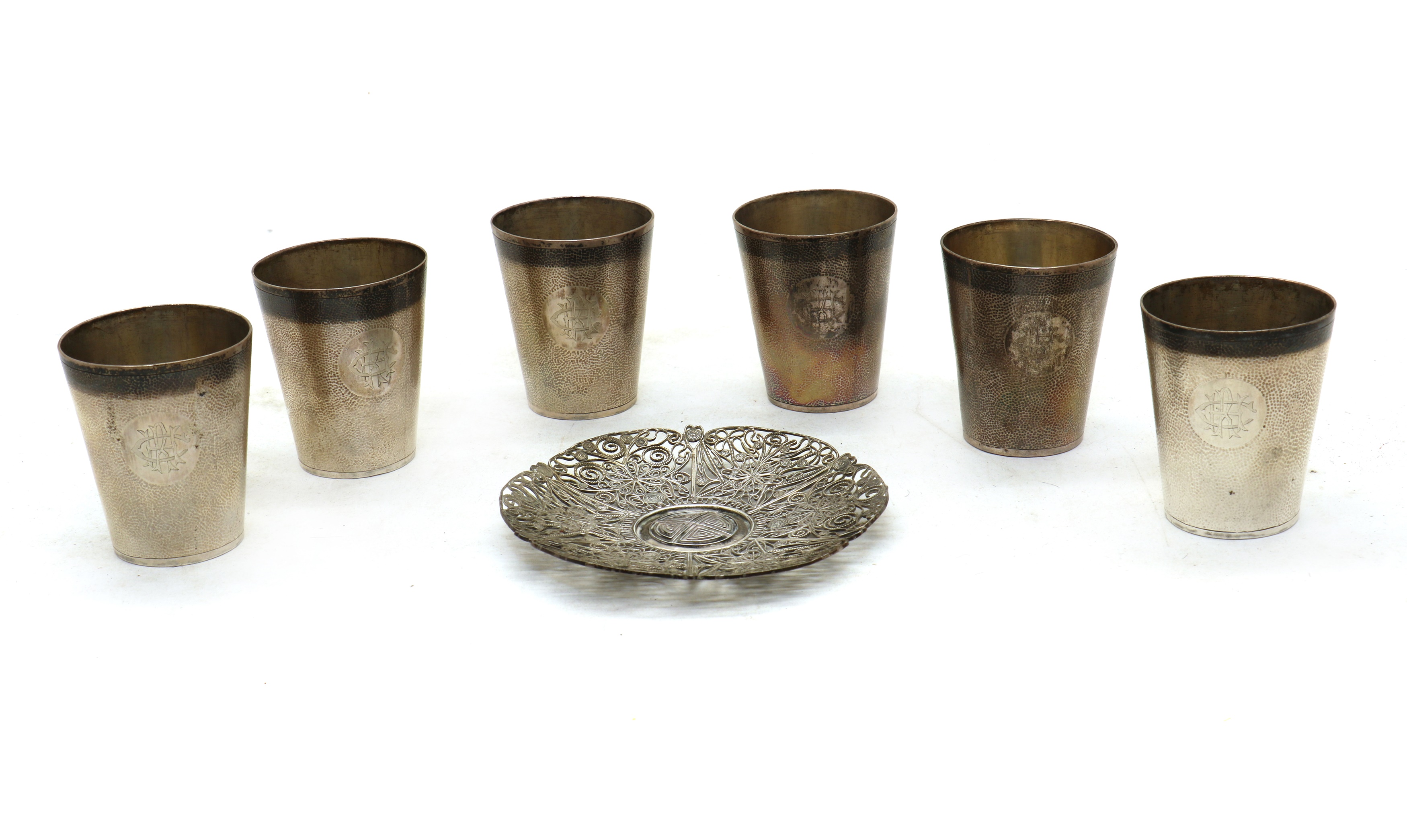 Lot 29 - A set of six Chinese silver beakers,