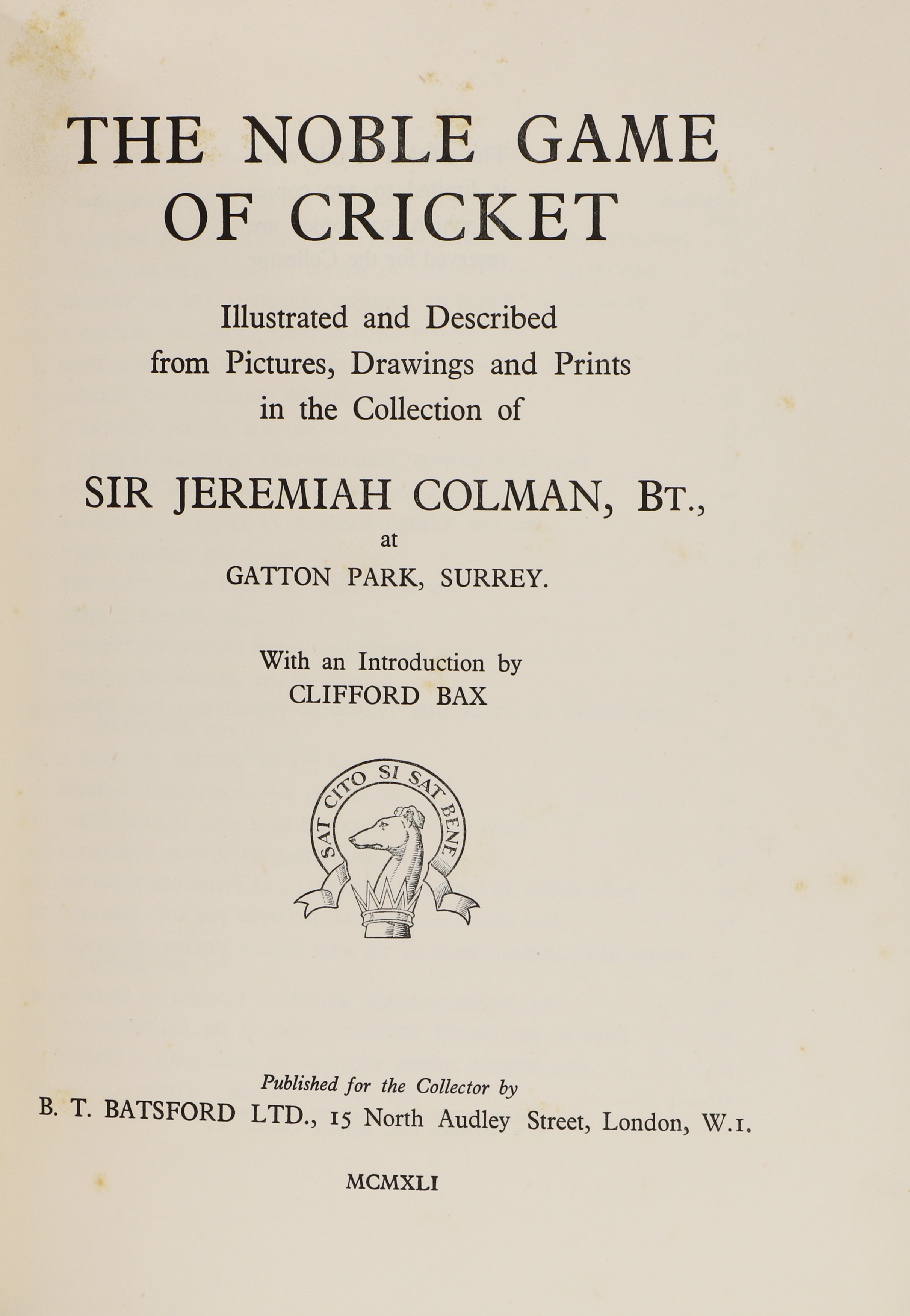 Lot 163 - COLMAN, Sir Jeremiah: The Noble Game of