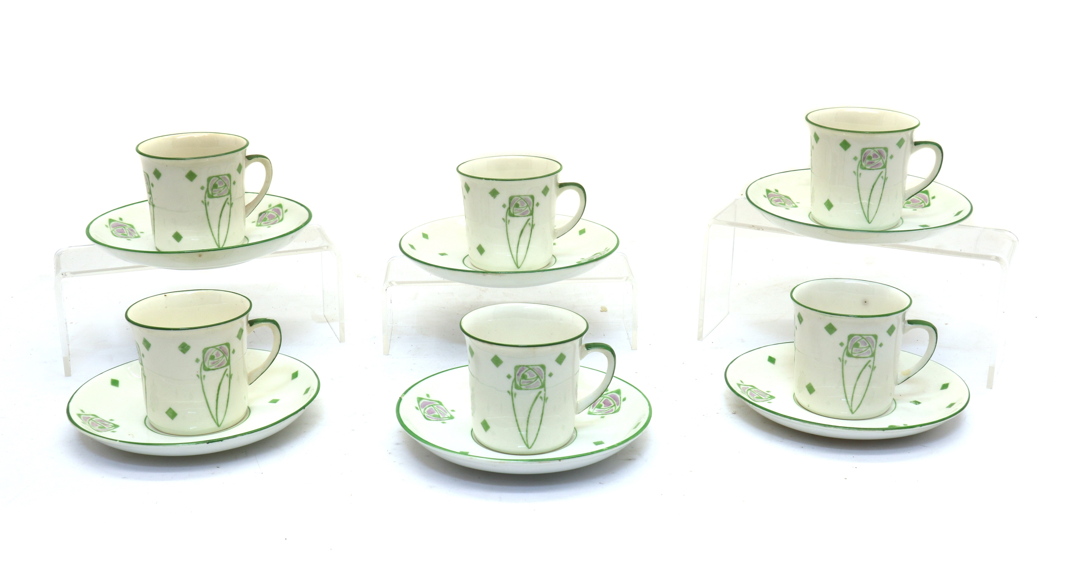 Lot 86 - A set of six Foley Art China 'Peacock Pottery'
