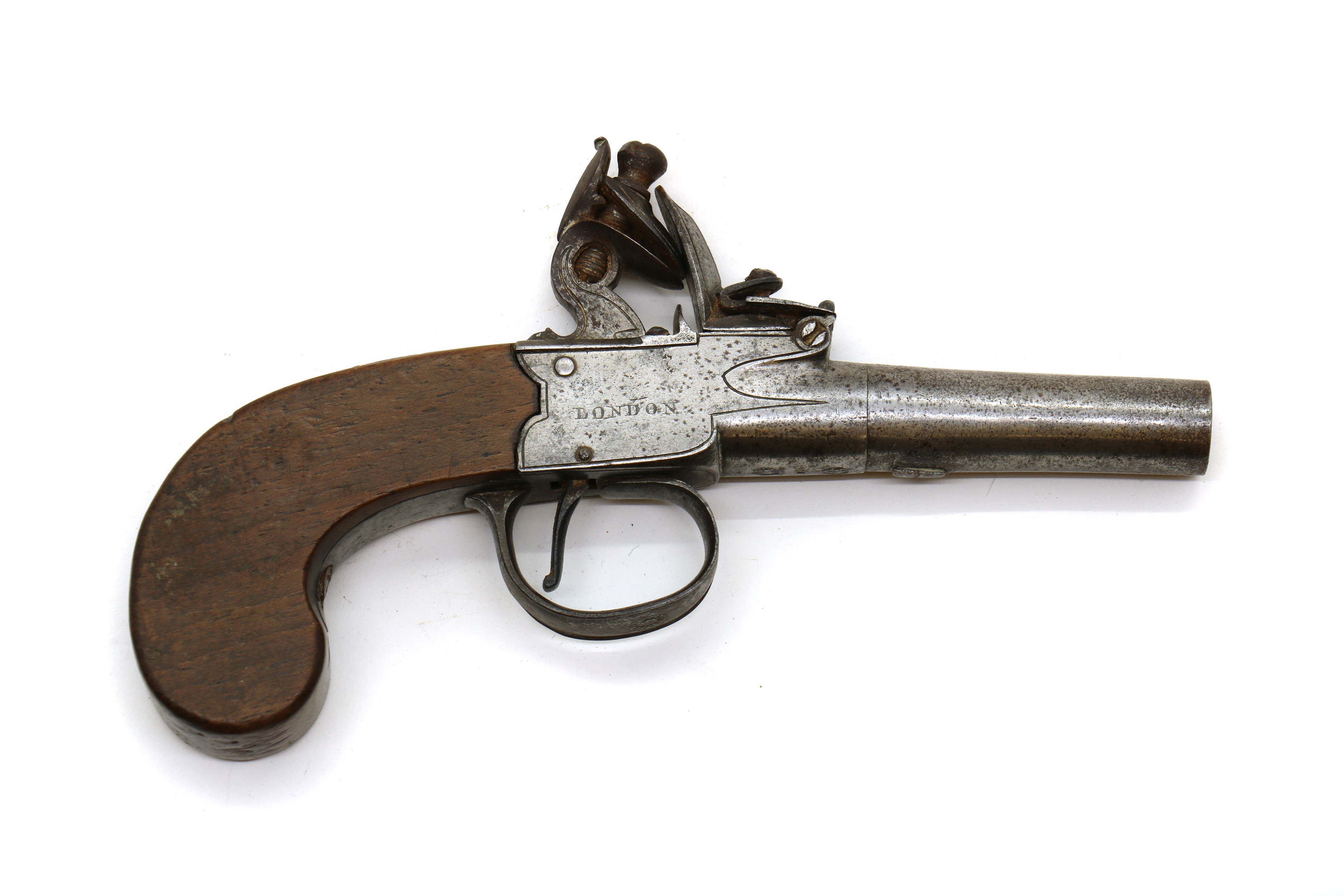 Lot 201 - An English box lock flintlock pistol,