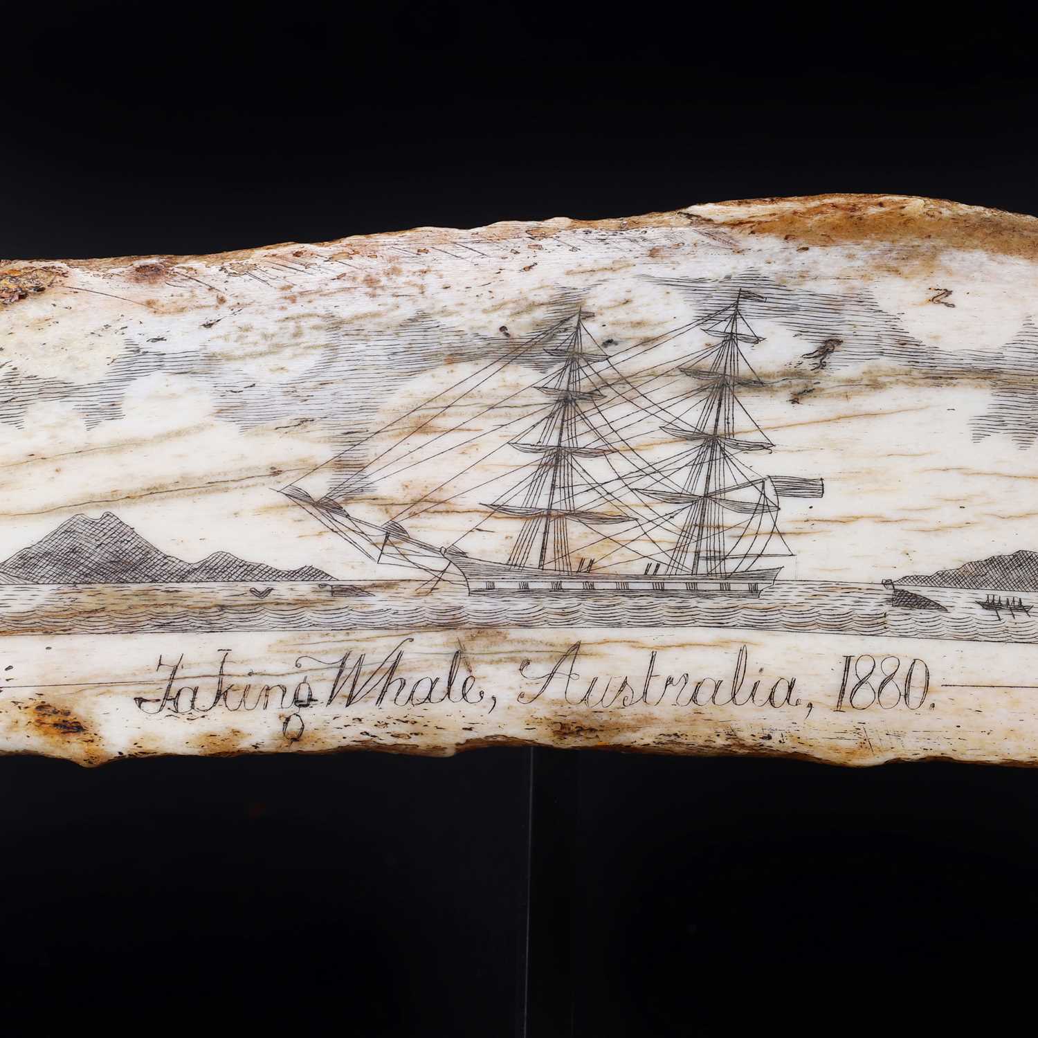 Lot 89 - A scrimshaw pan-bone panel,