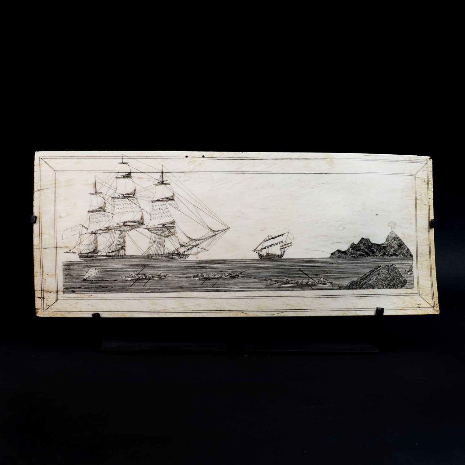 Lot 88 - A sailor's large scrimshaw pan-bone plaque,