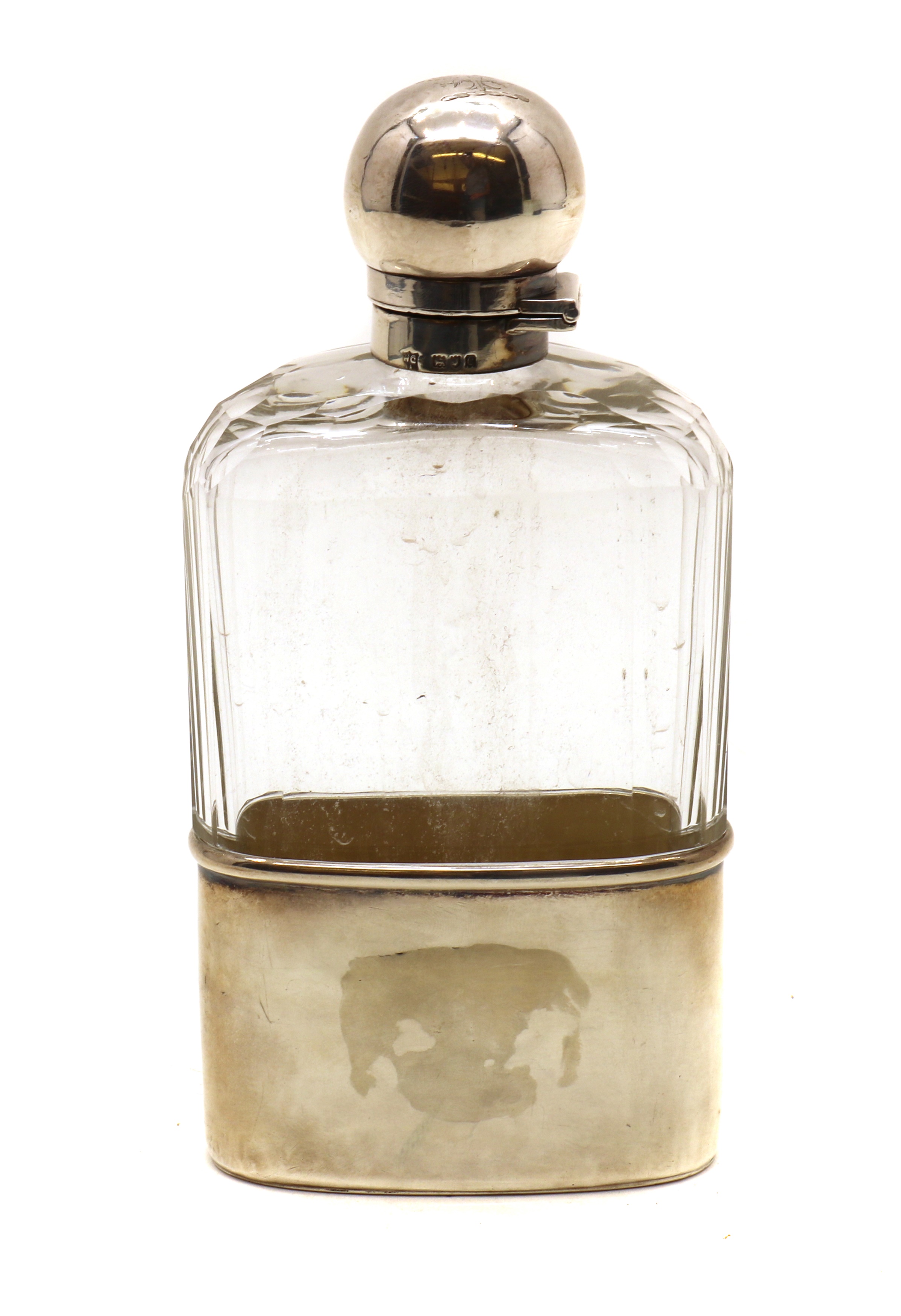 Lot 11 - A silver mounted and cut glass hip flask