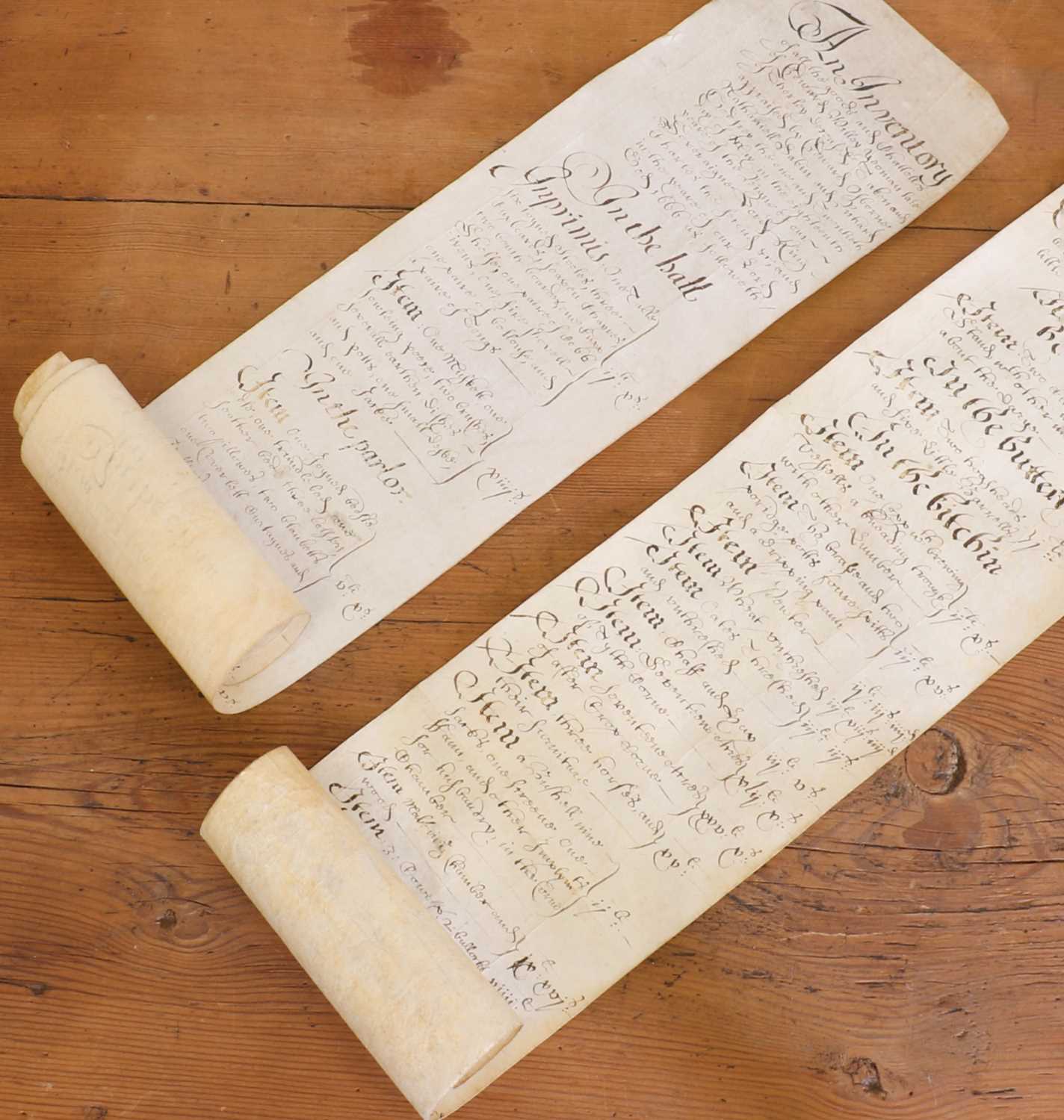 Lot 165 - An inventory in the form of two parchment
