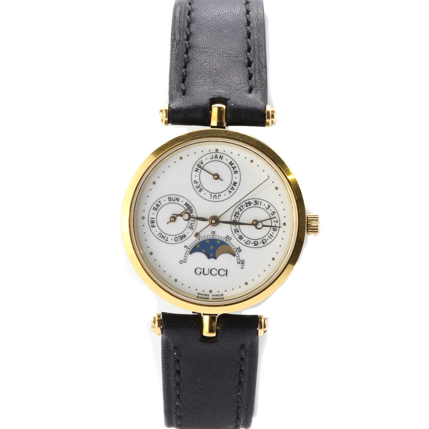 Lot 1433 - A gold plated Gucci quartz strap watch,