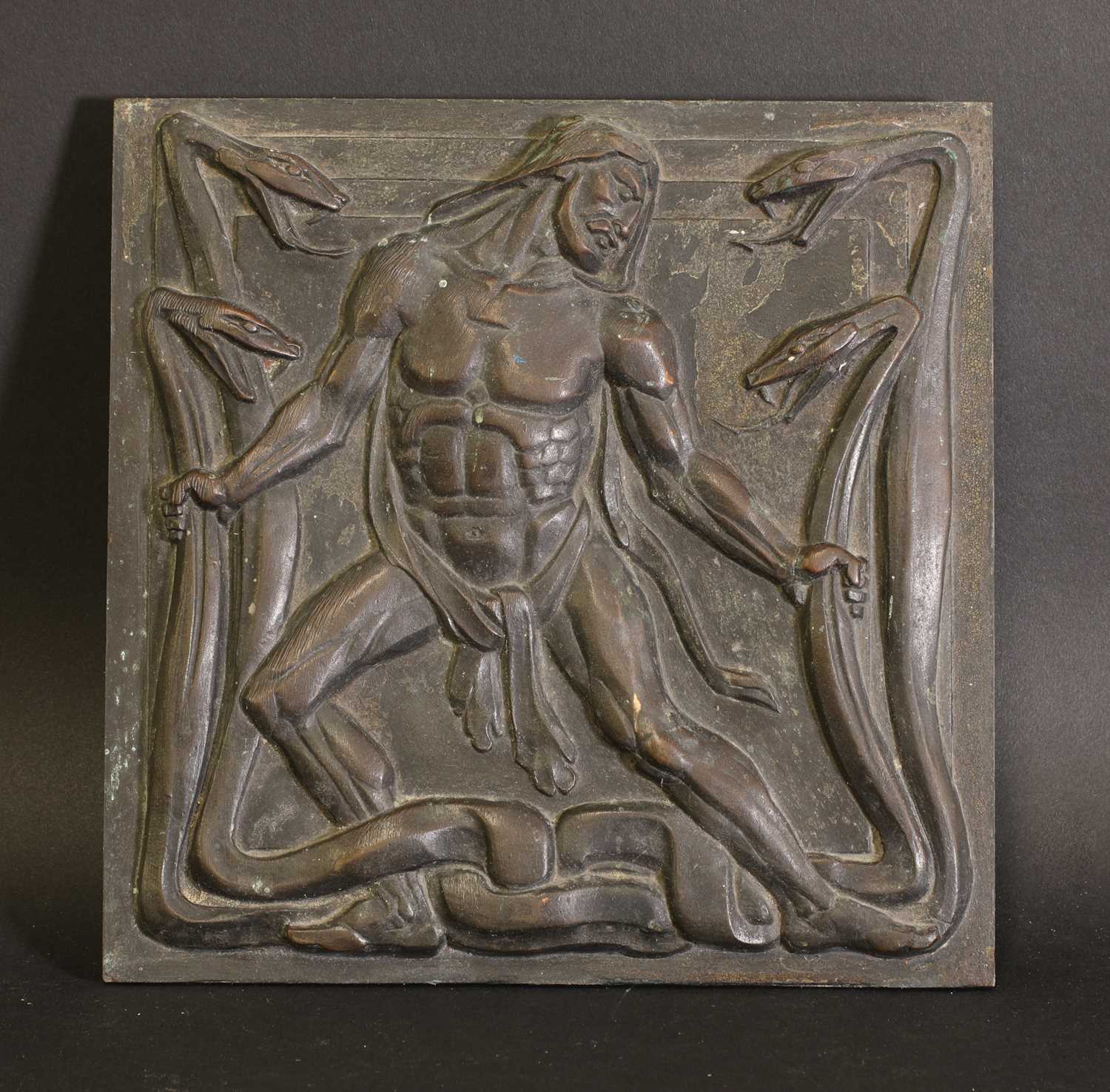 Lot 281 - An Art Deco bronze plaque of Hercules and