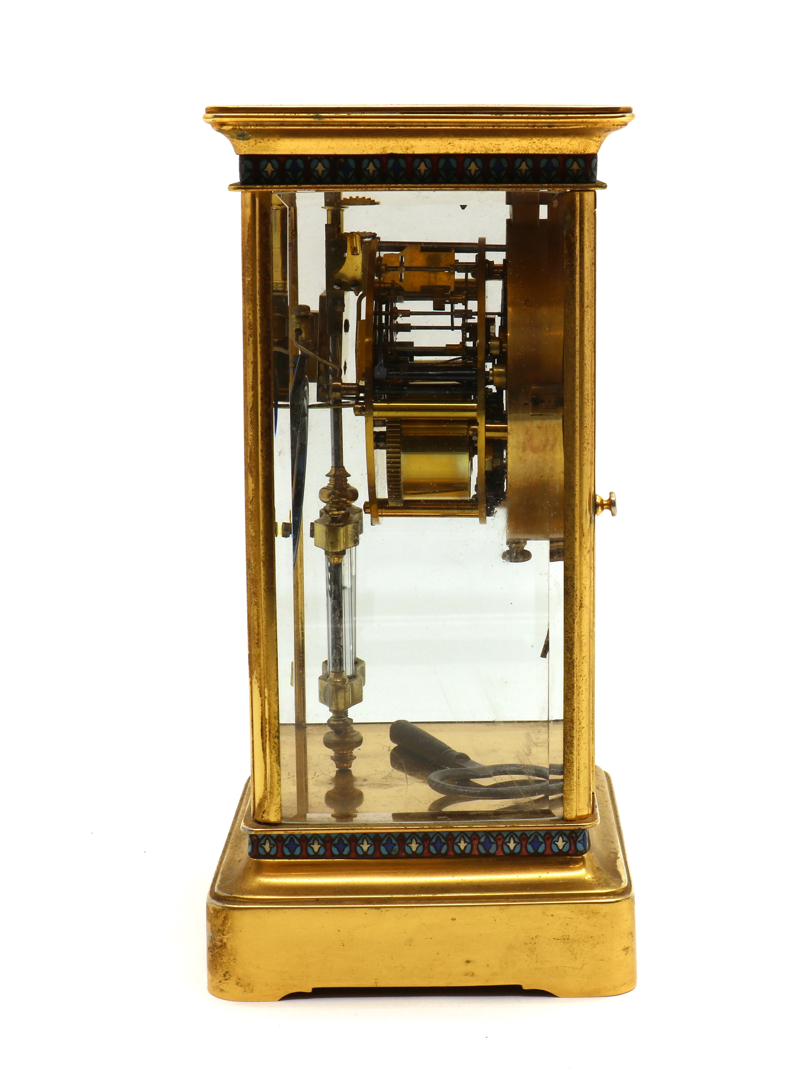 Lot 285 - A French brass and champlevé four-glass