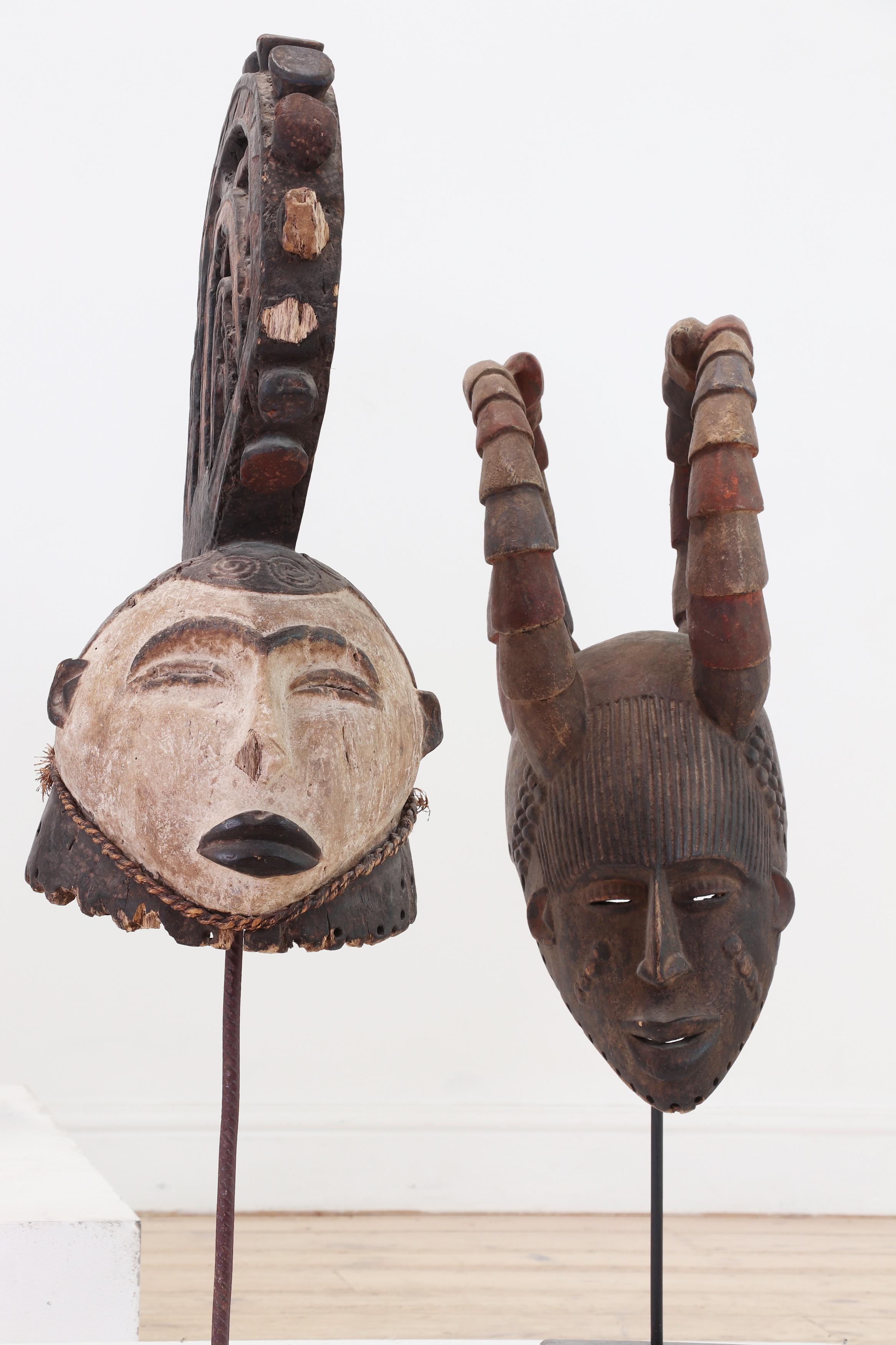 Lot 206 - A set of six carved and painted wooden Igbo