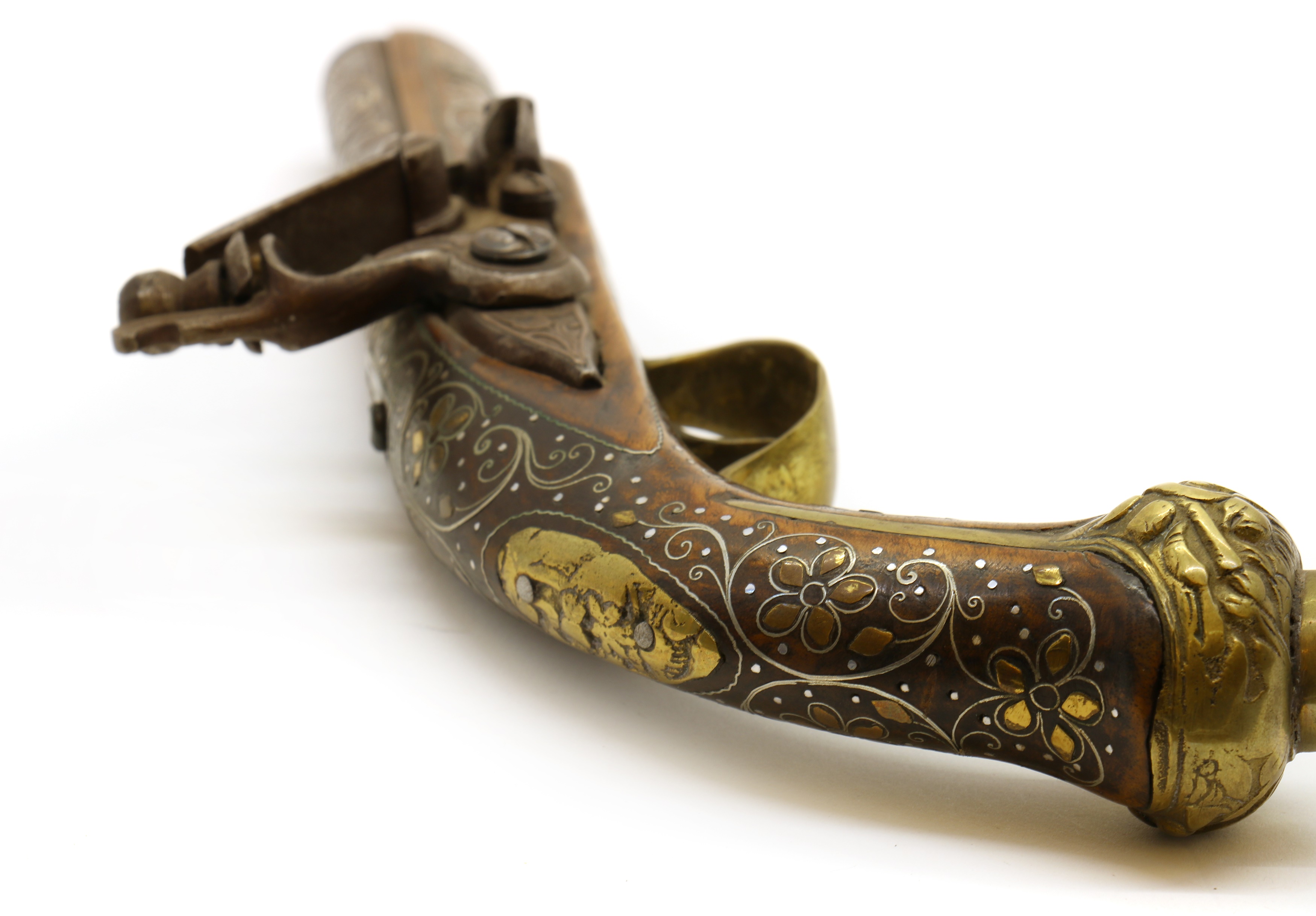 Lot 93 - A silver inlaid flintlock pistol,