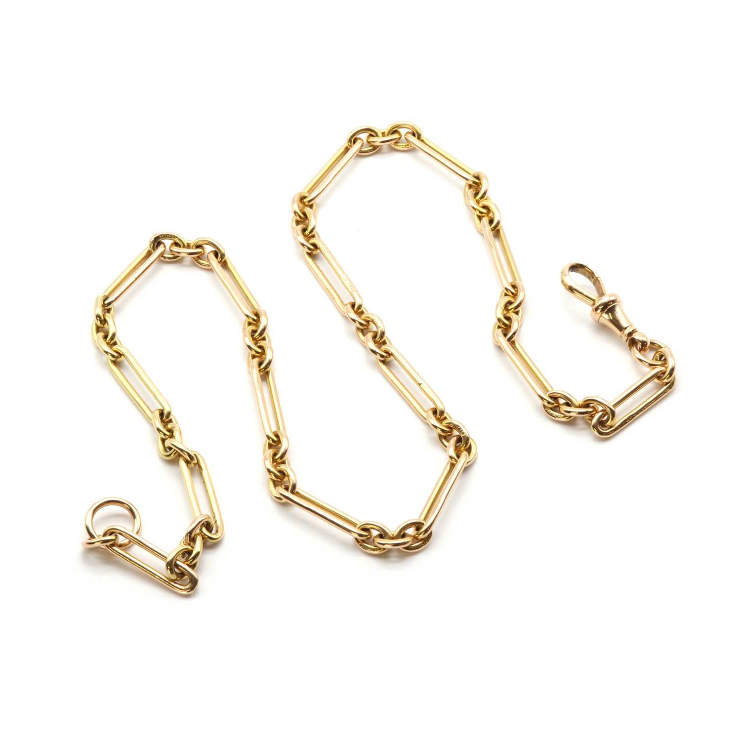 Lot 183 - A 15ct gold fetter link watch chain,