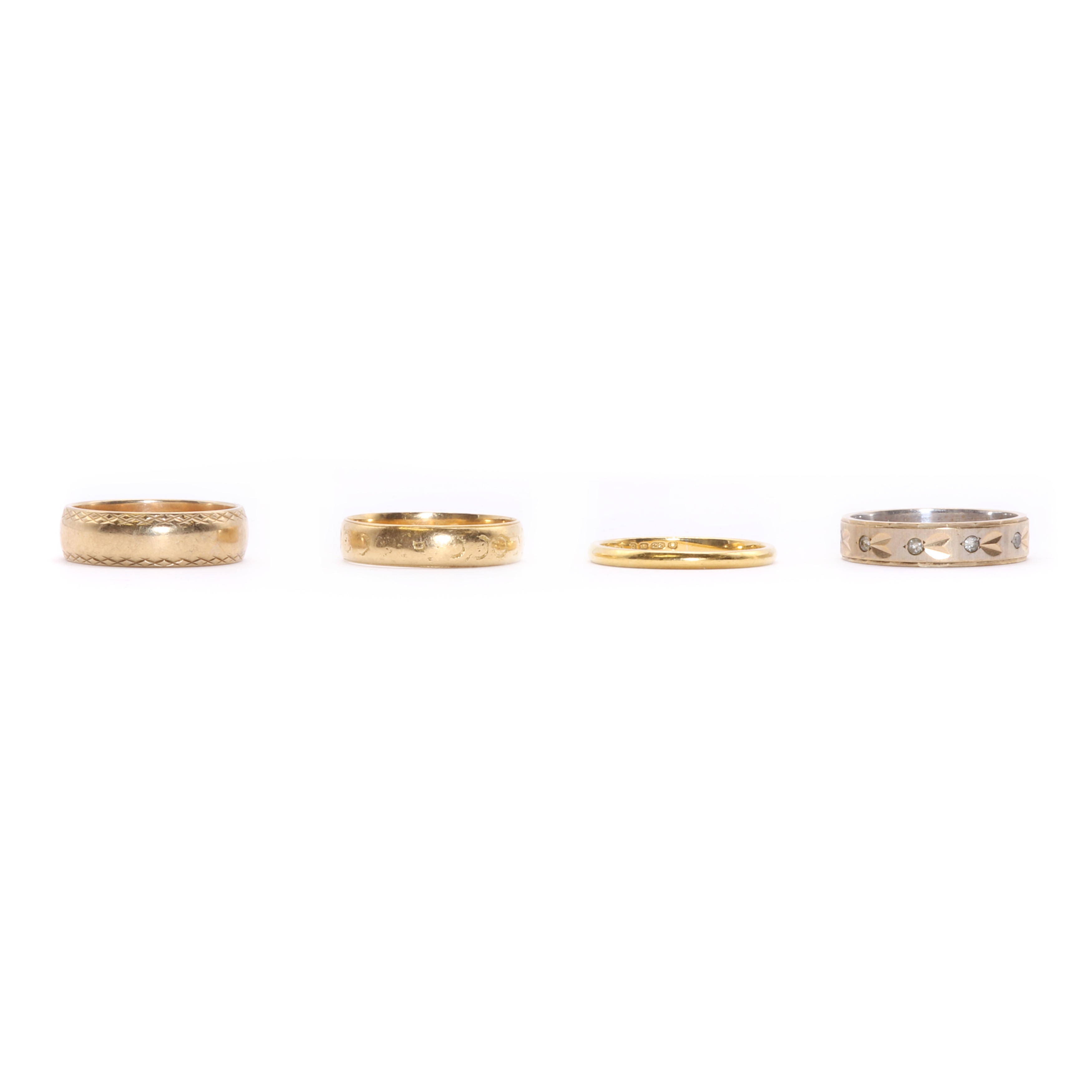 Lot 215 - Four gold wedding rings,