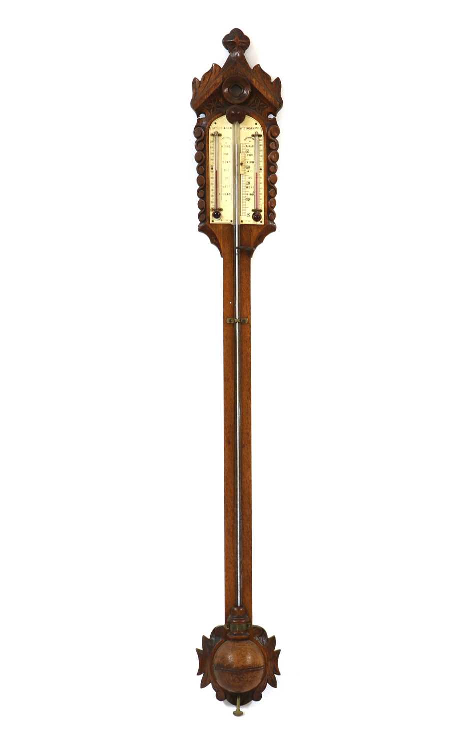 Lot 345 - A Victorian oak stick barometer,