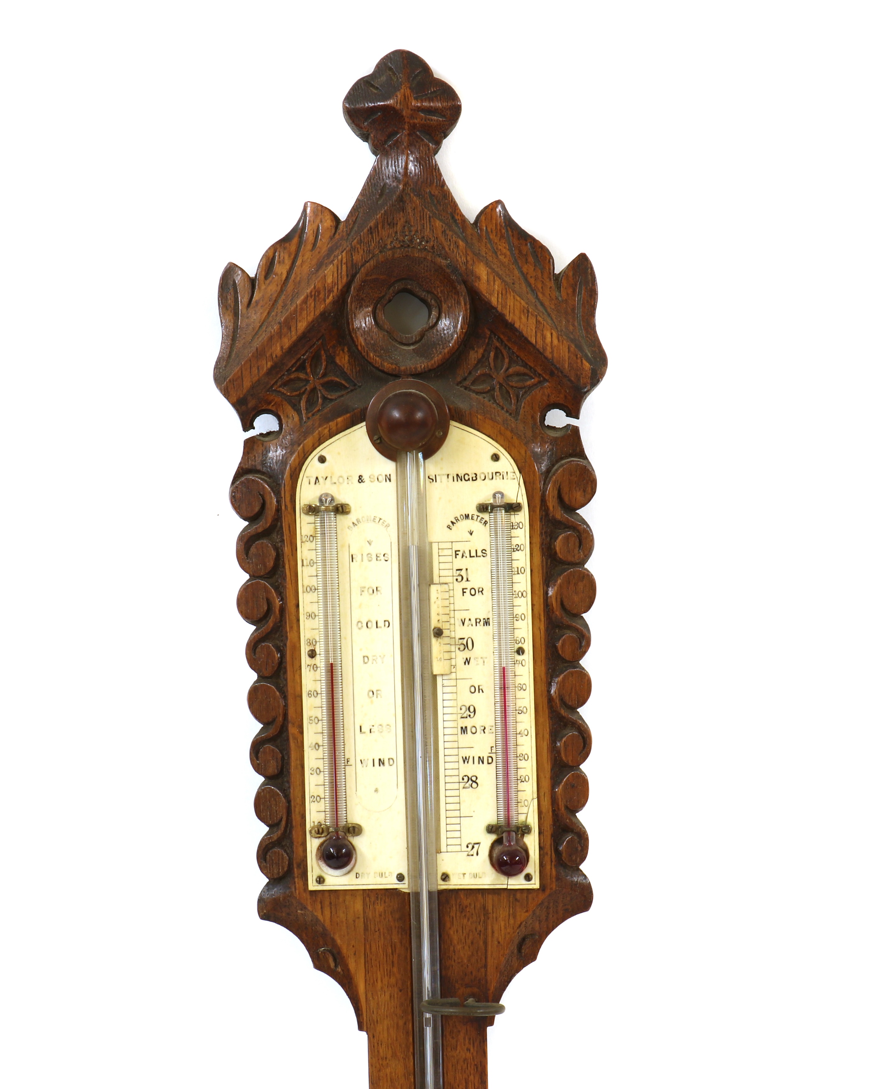 Lot 345 - A Victorian oak stick barometer,