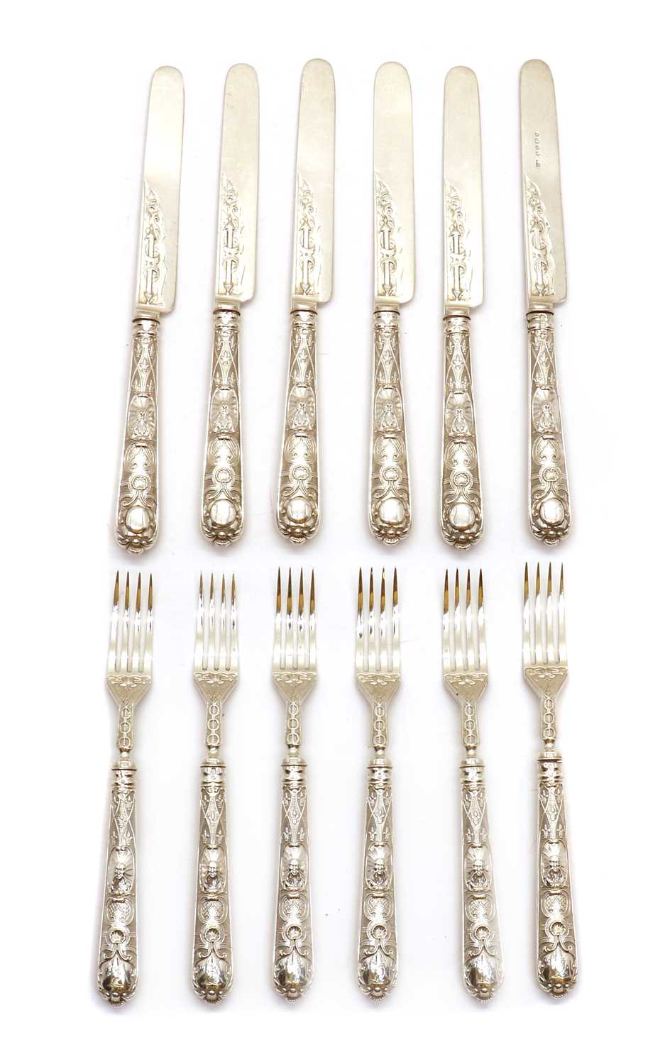 Lot 5 - A set of Victorian silver knives and forks,