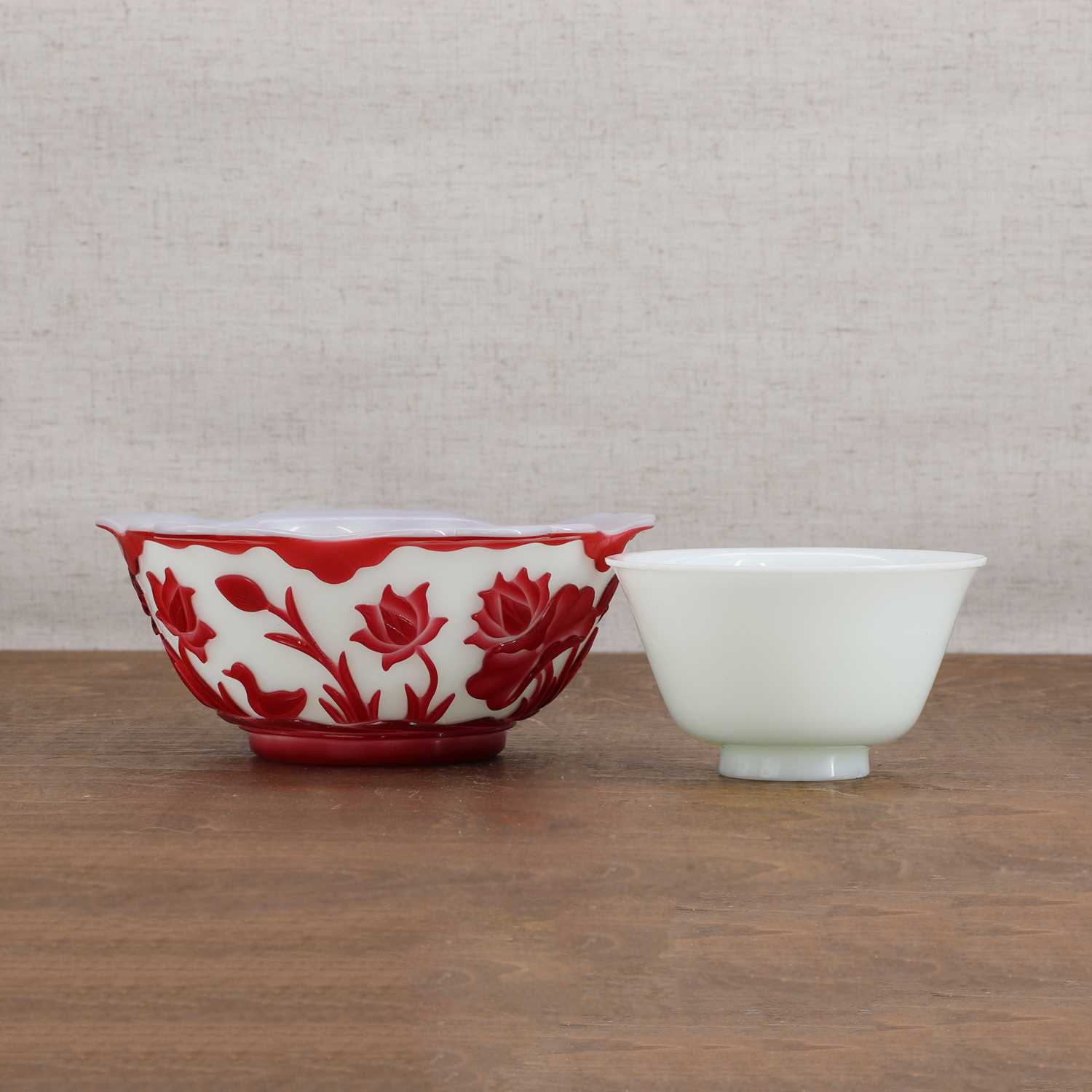 Lot 444 - A Chinese overlay Peking glass bowl,