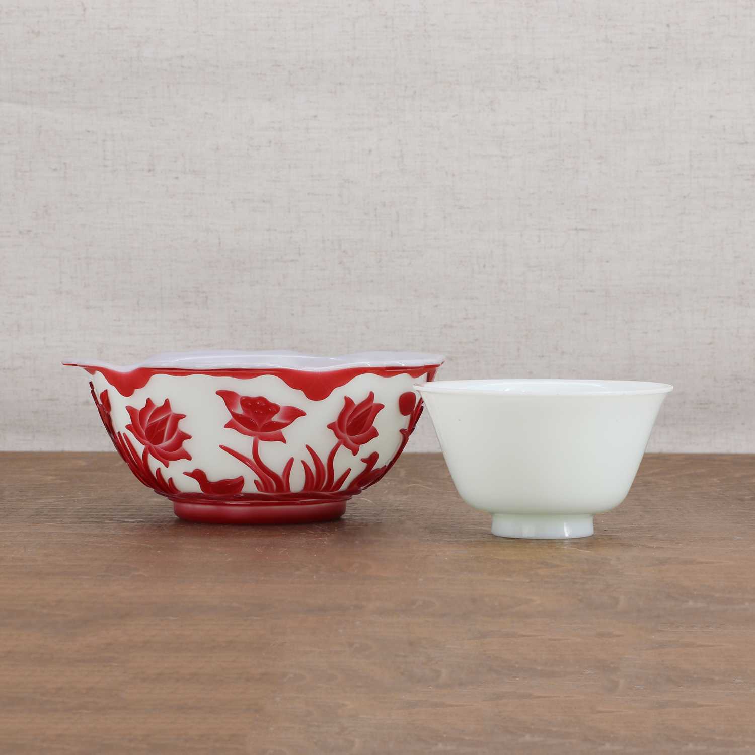 Lot 444 - A Chinese overlay Peking glass bowl,