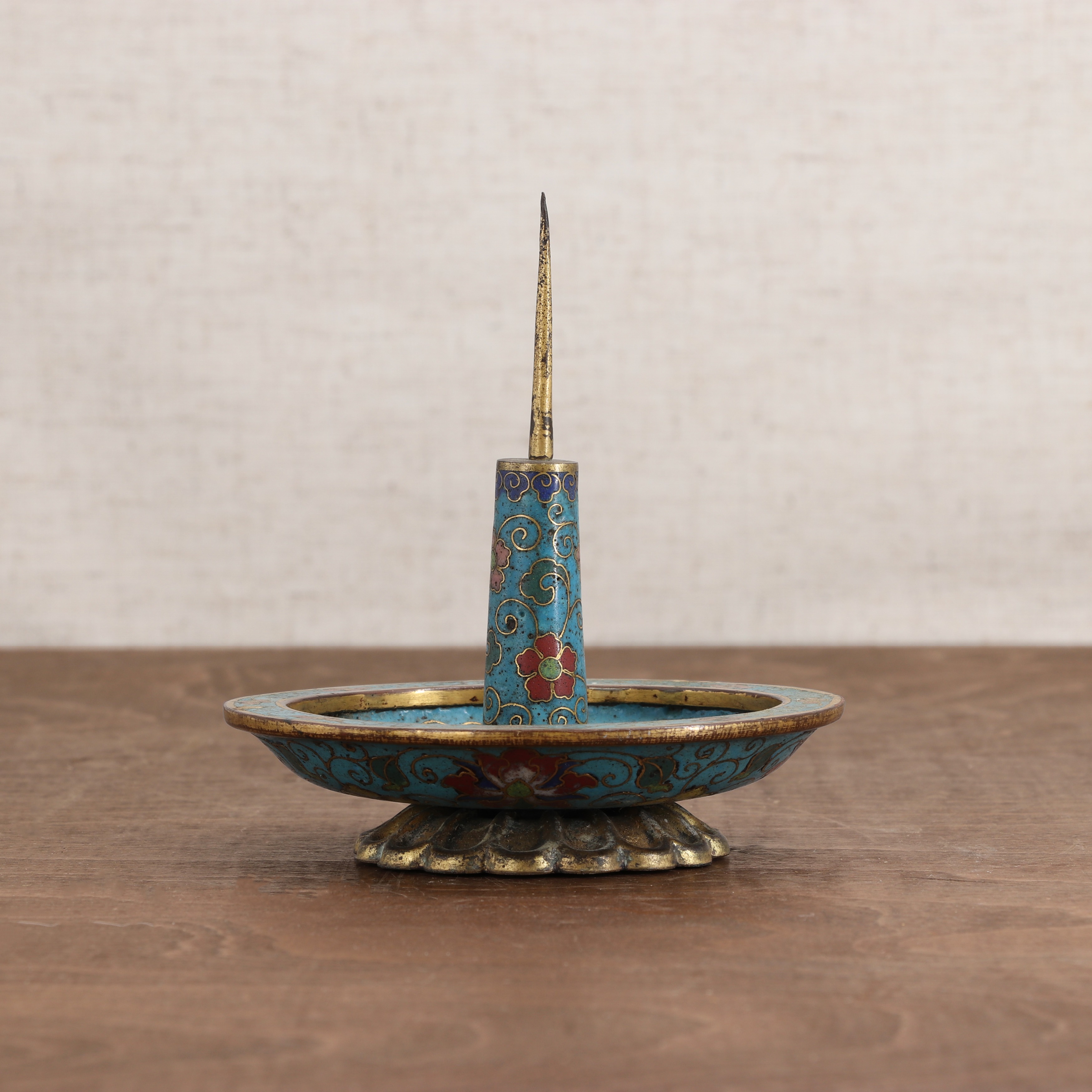Lot 218 - A Chinese cloisonné candlestick,
