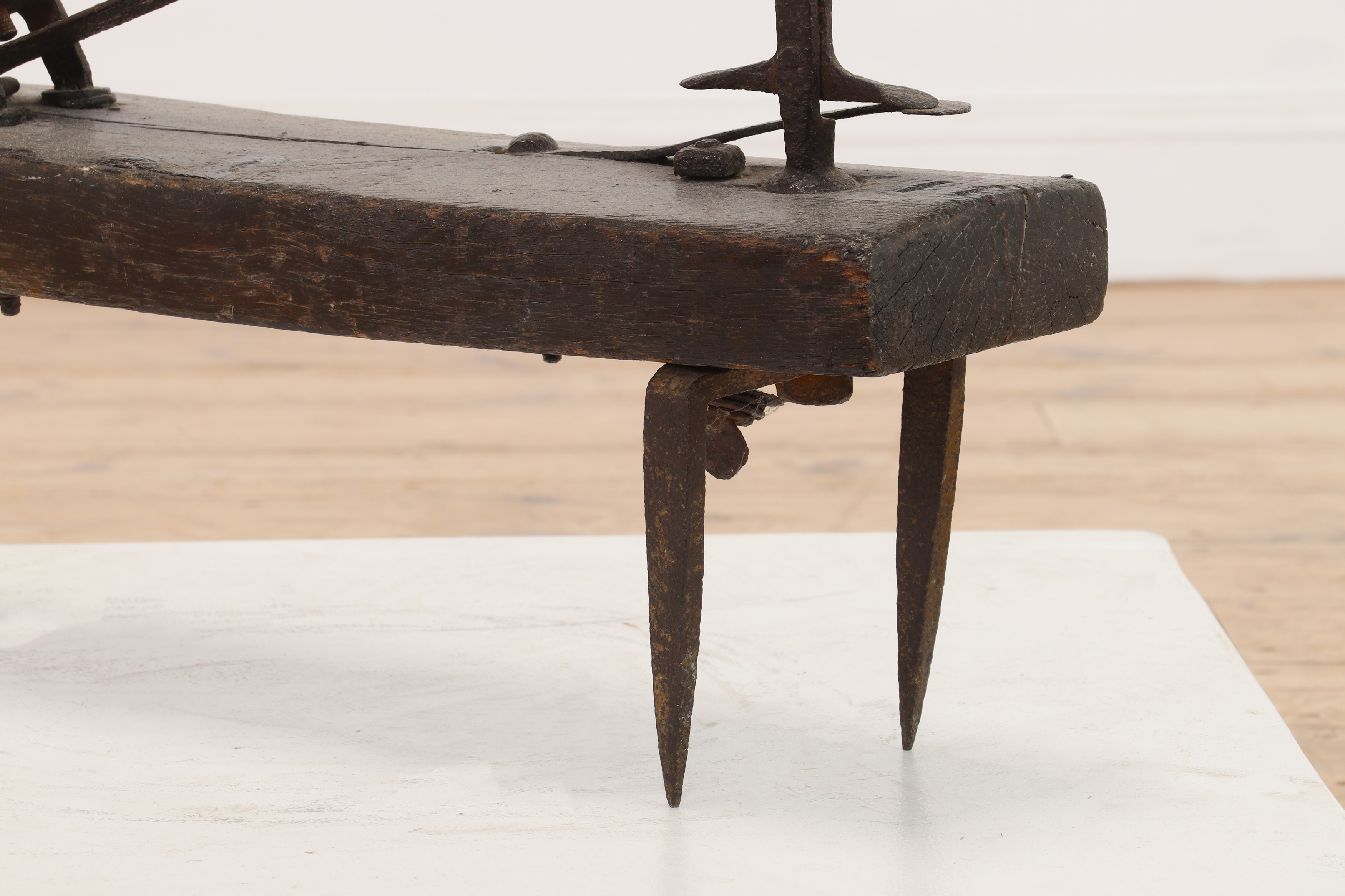 Lot 603 - An oak and iron knurr and spell trap,