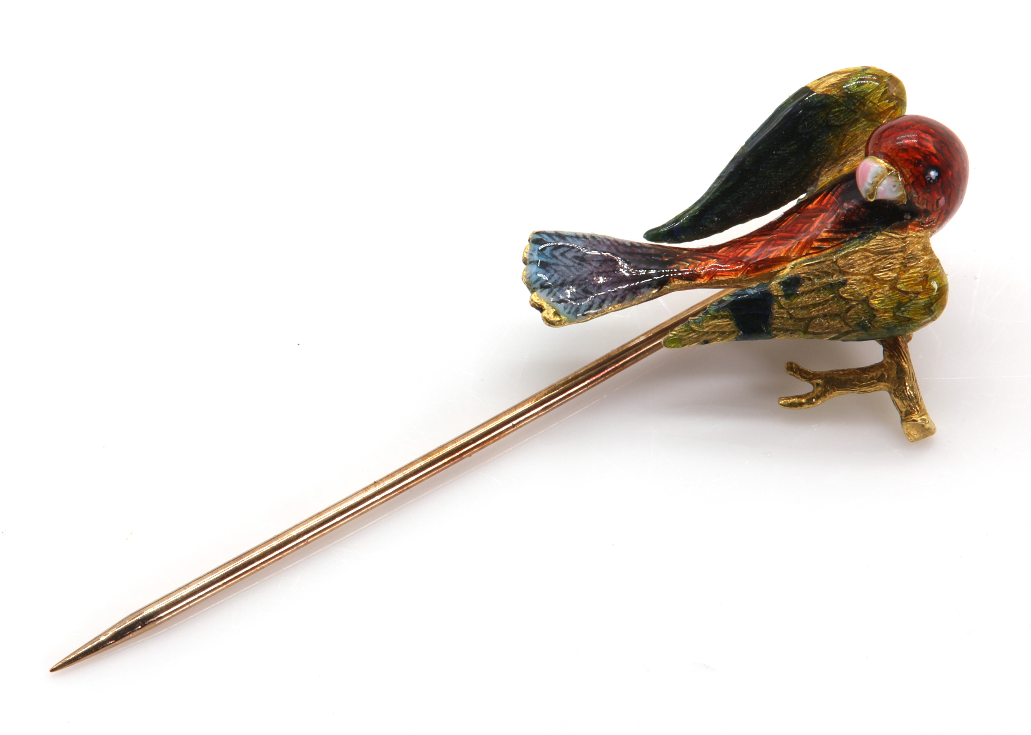 Lot 50 - A Victorian polychrome enamel stick pin,