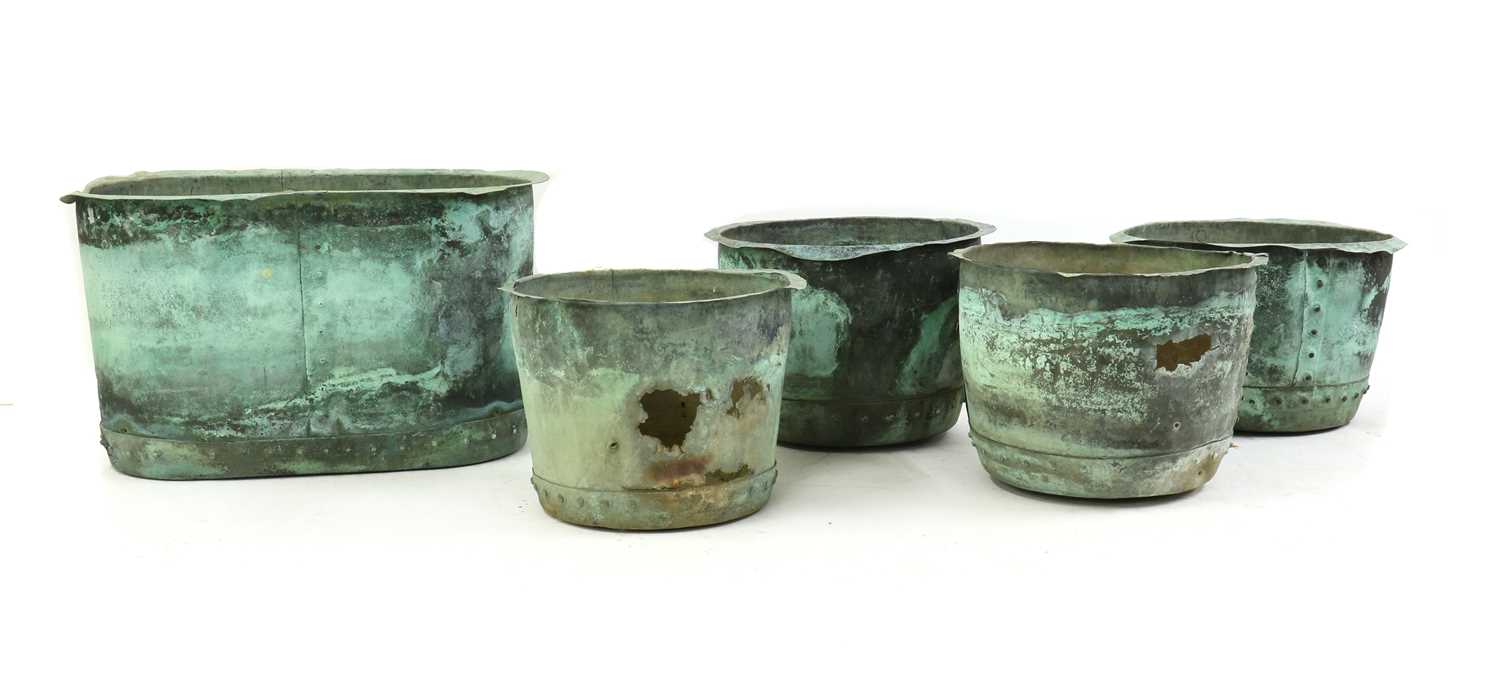 Lot 414 - A collection of five Victorian copper garden