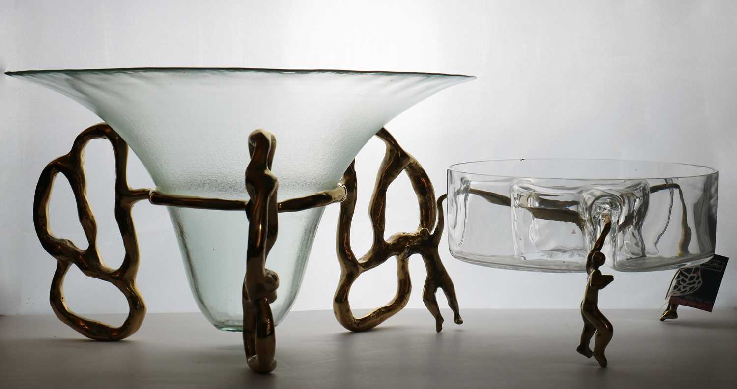 Lot 141 - A David Marshall brass and glass centrepiece