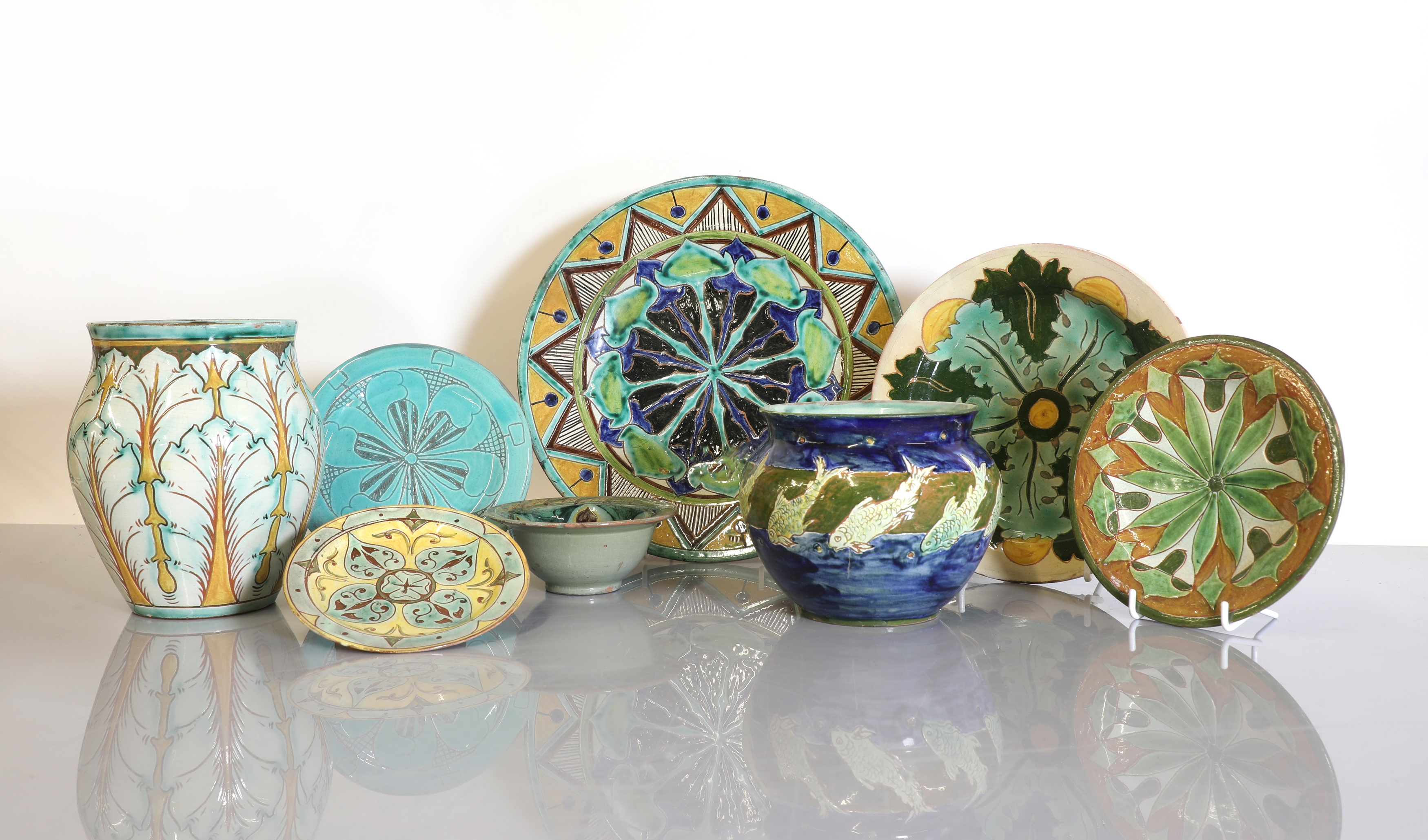 Lot 50 - A collection of eight Della Robbia pottery