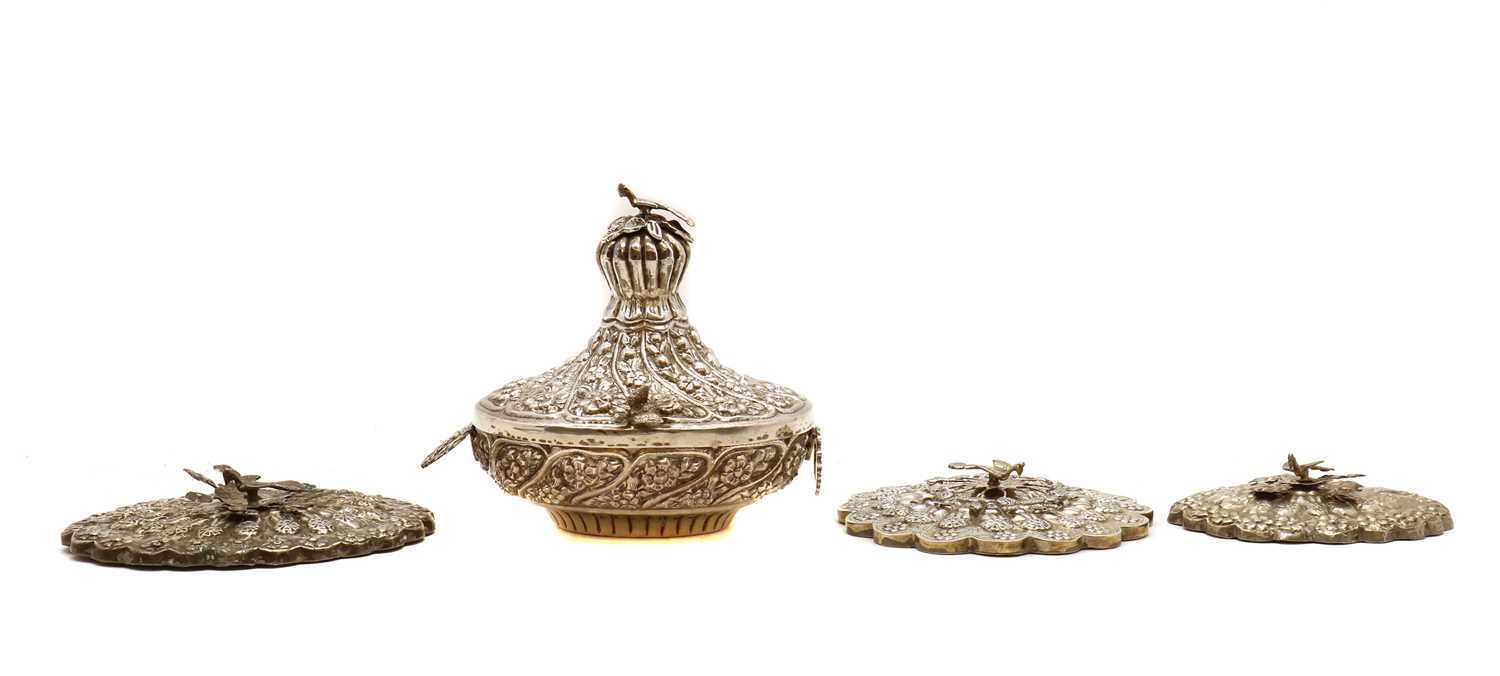 Lot 94 - An Egyptian silver dressing table set,
