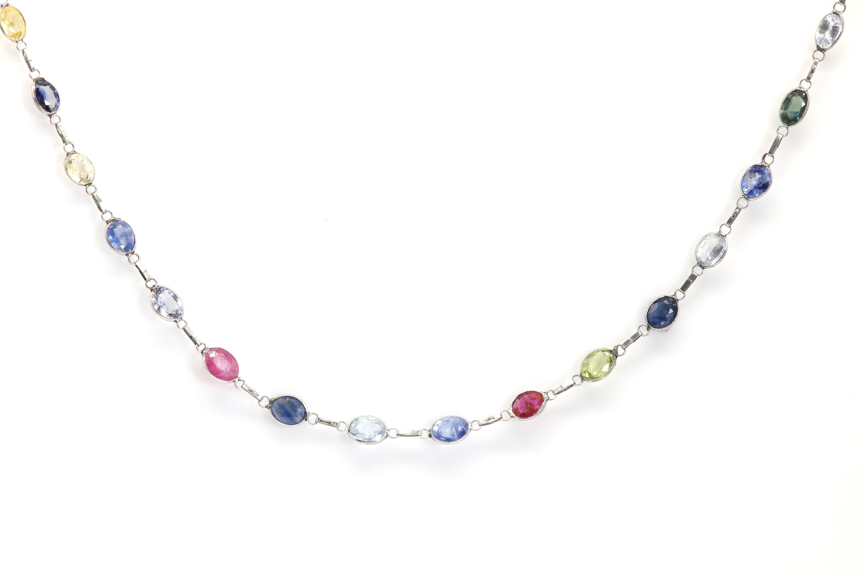 Lot 186 - A multicolour sapphire and ruby long chain