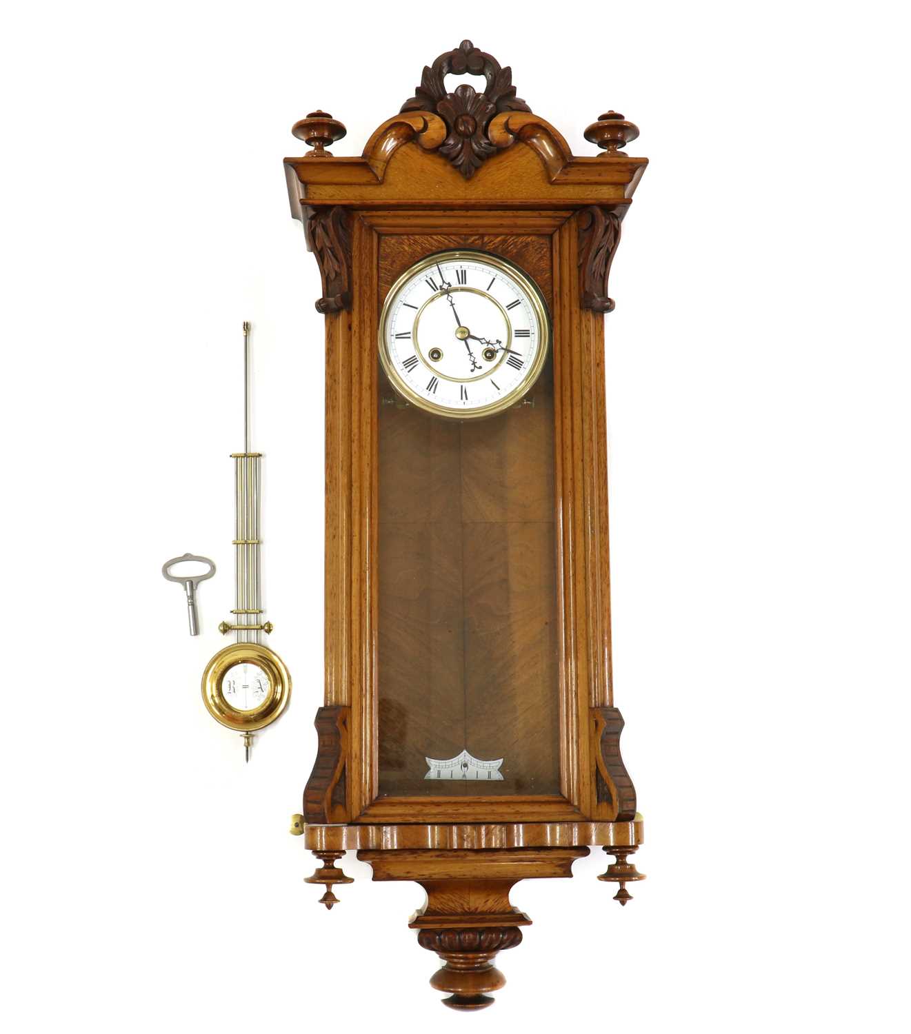 Lot 474 - A Vienna carved wood regulator clock,