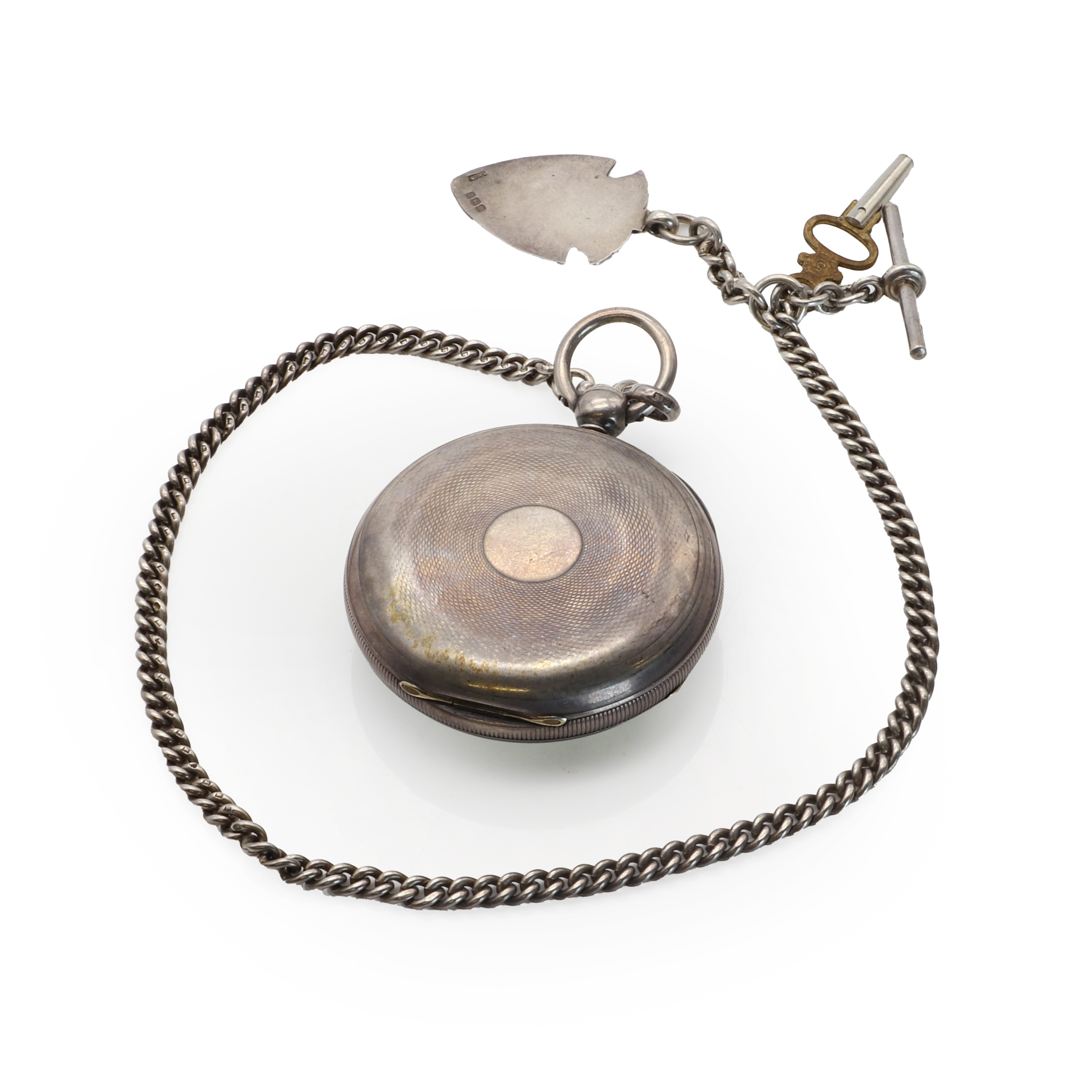 Lot 239 - Two silver pocket watches with chains,