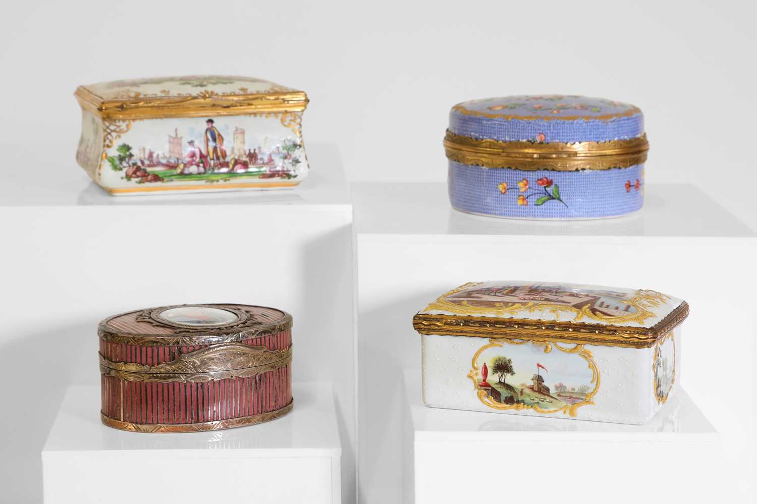 Lot 214 - A group of enamel and metal-mounted boxes,