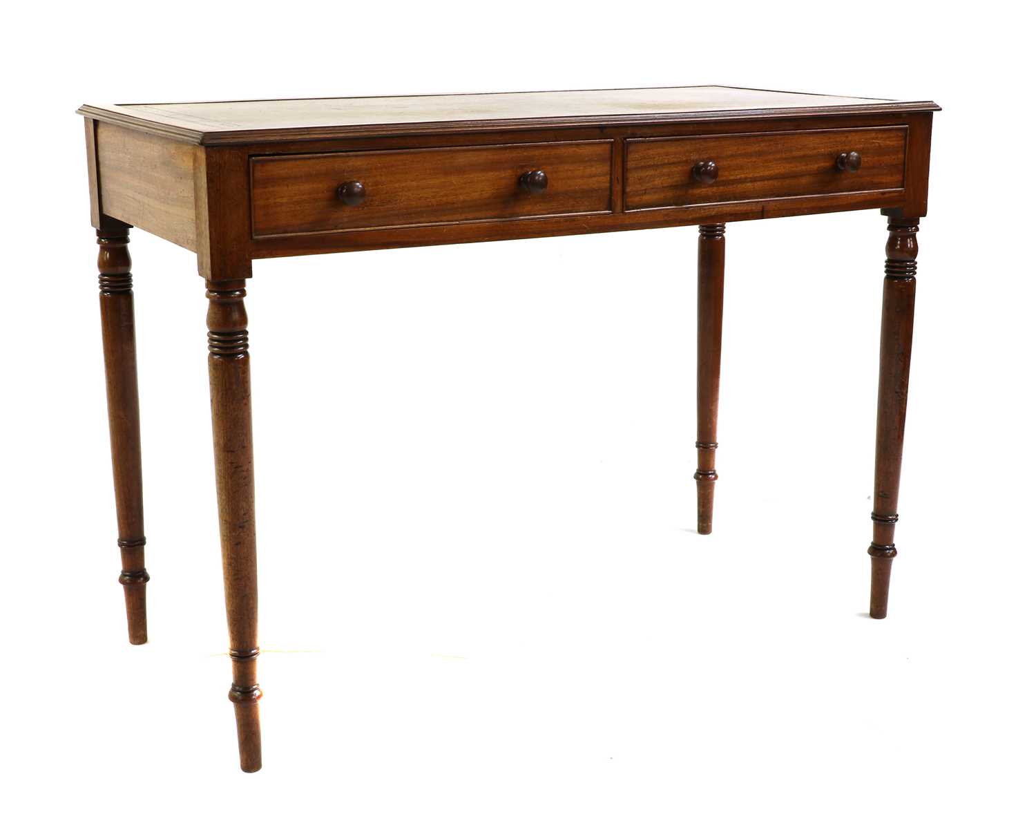Lot 439 - A mahogany and leather inset writing table,