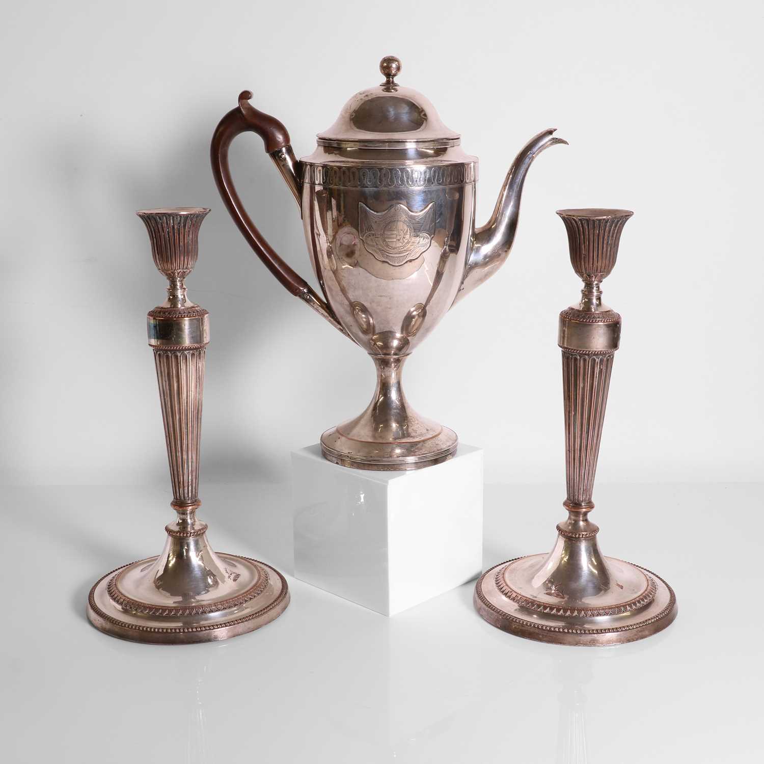 Lot 95 - A pair of Old Sheffield Plate candlesticks,