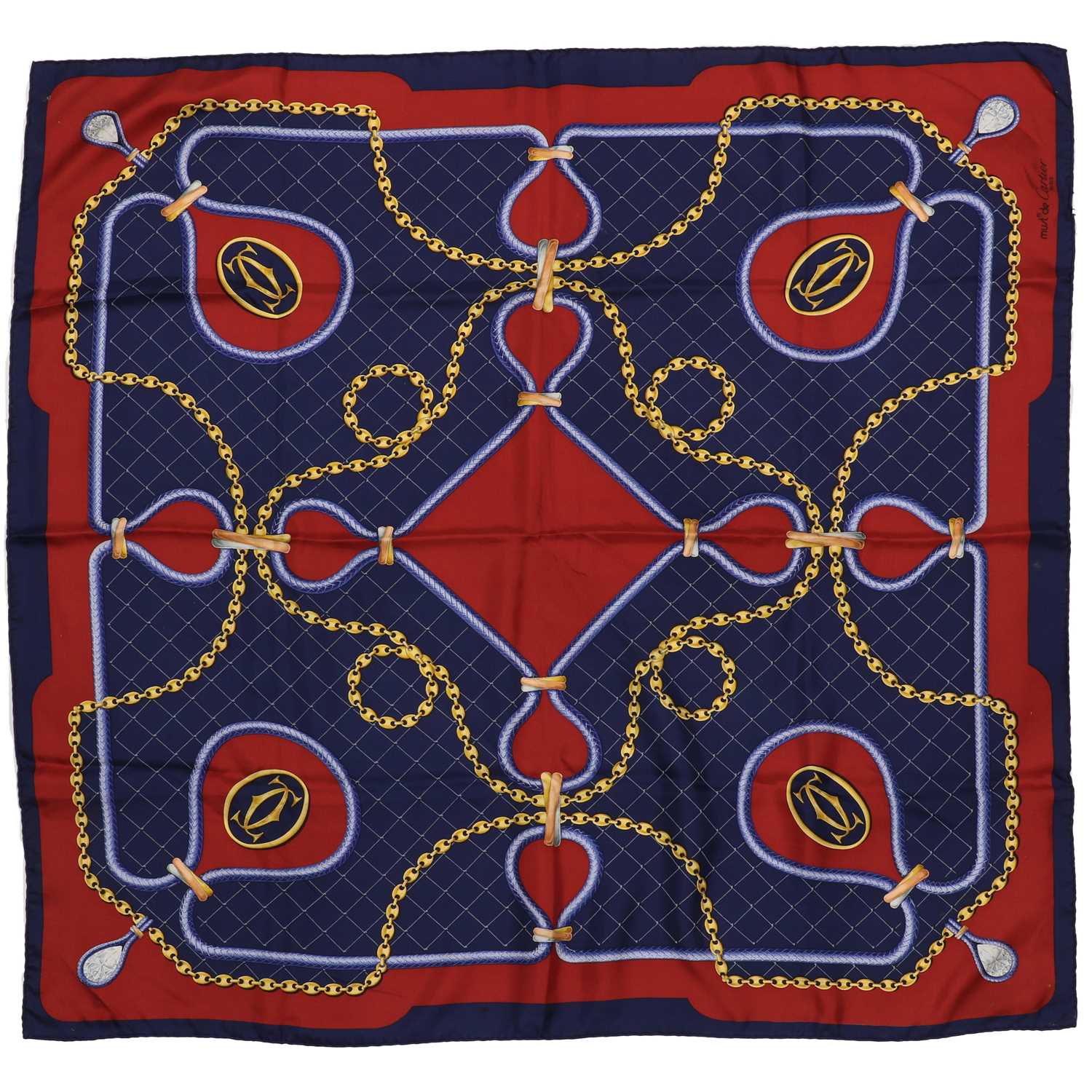 Lot 1568 - A Must de Cartier silk scarf,