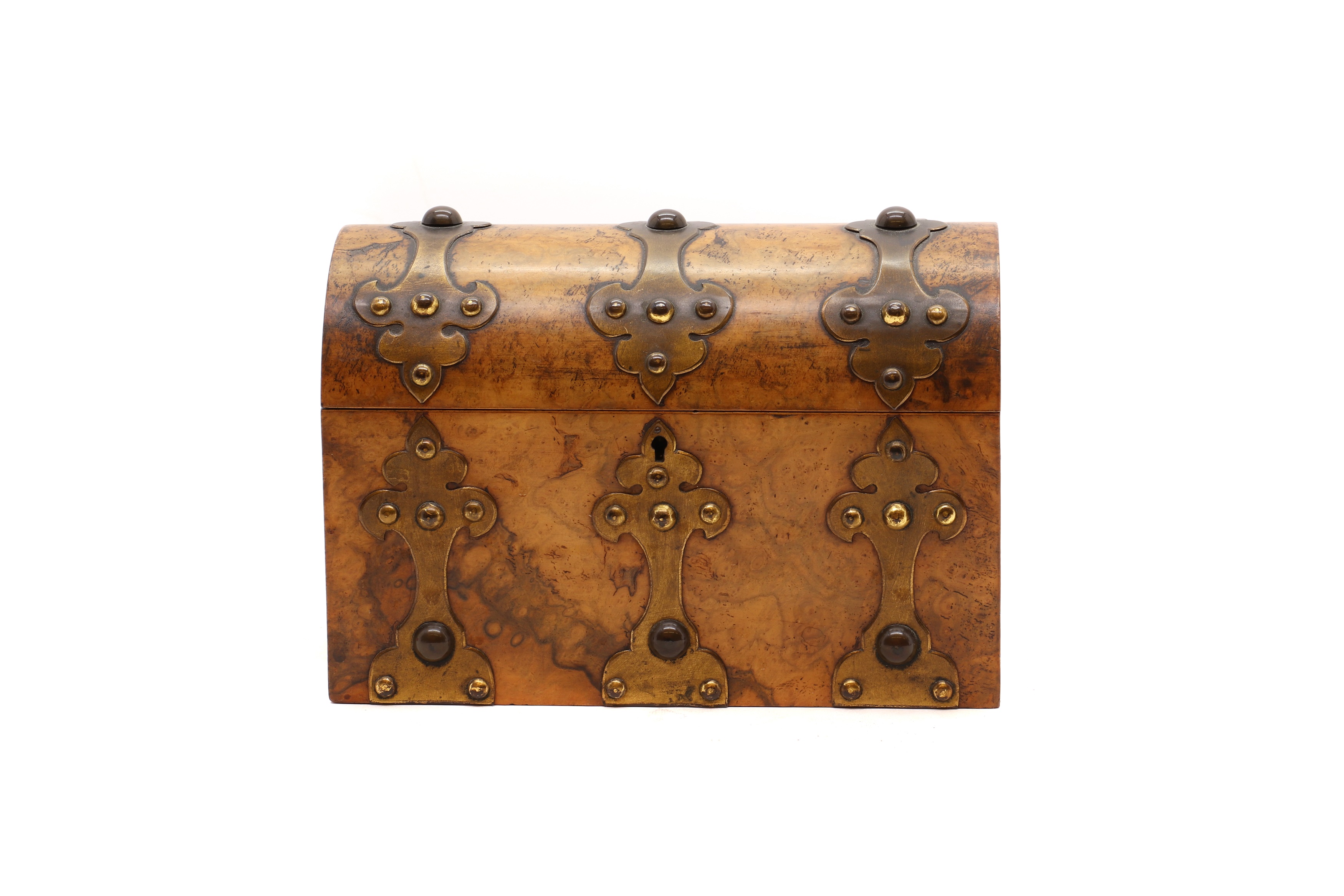 Lot 331 - A burr walnut and brass-mounted stationary