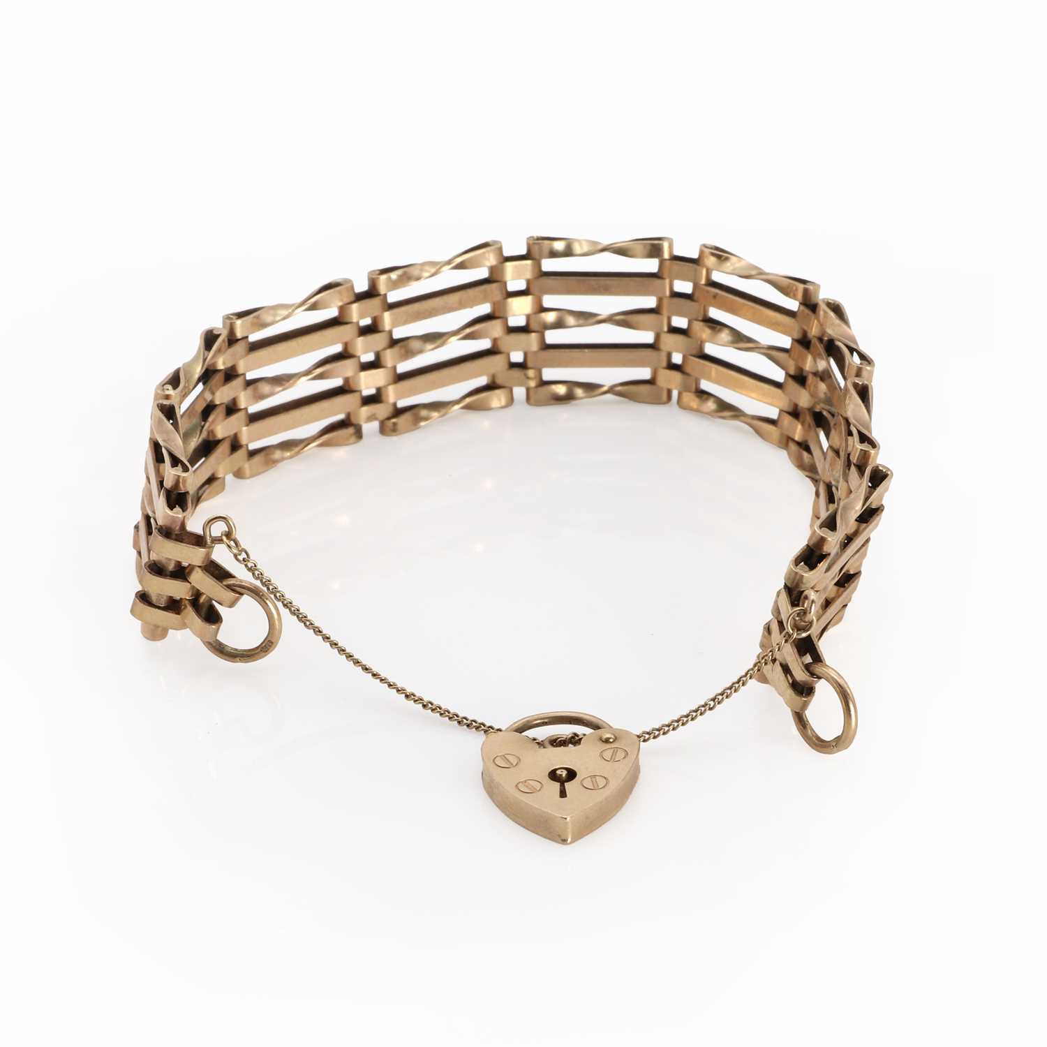 Lot 1412 - A 9ct gold five bar gate bracelet,