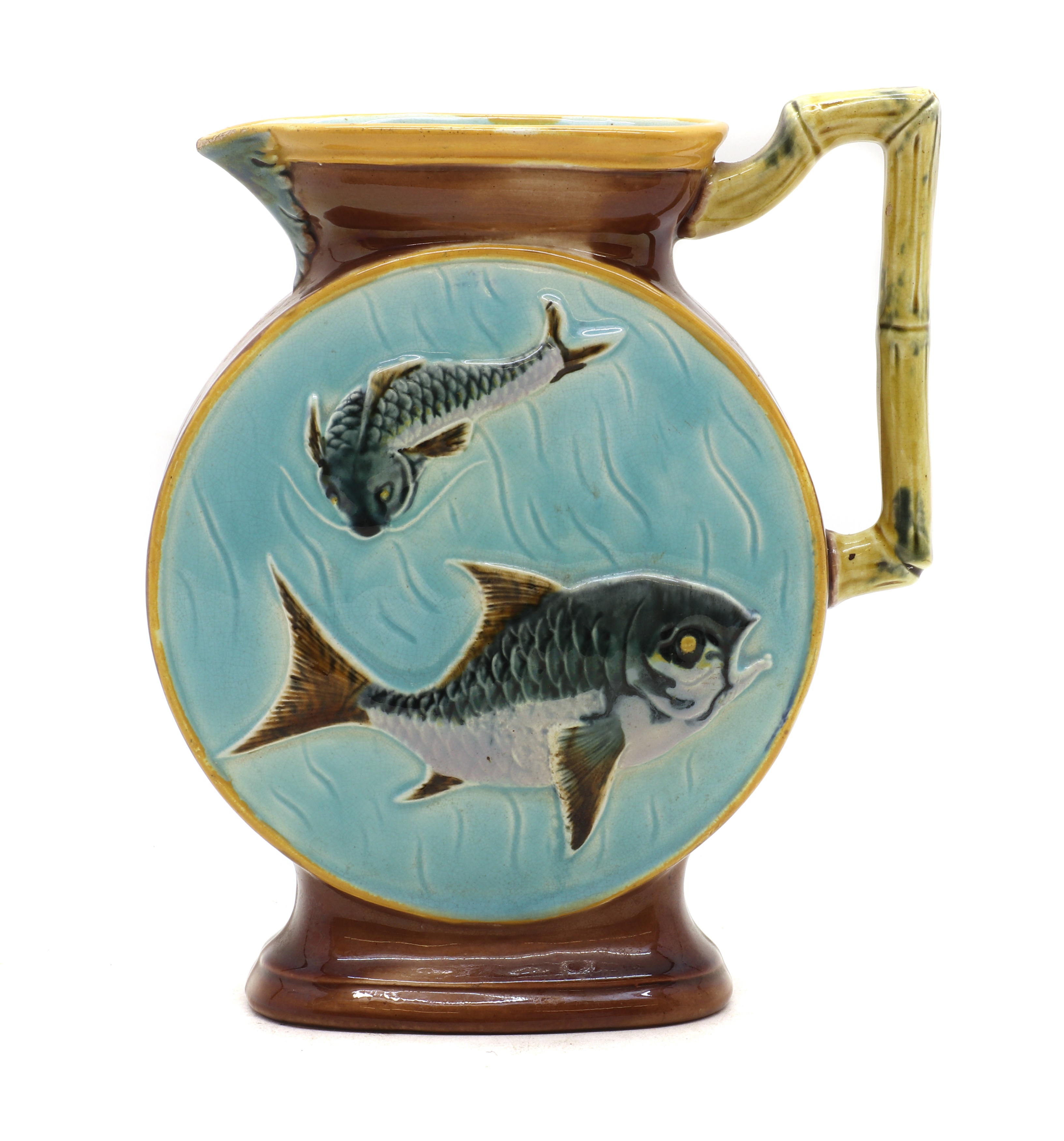 Lot 235 - A Joseph Holdcroft majolica moon flask,