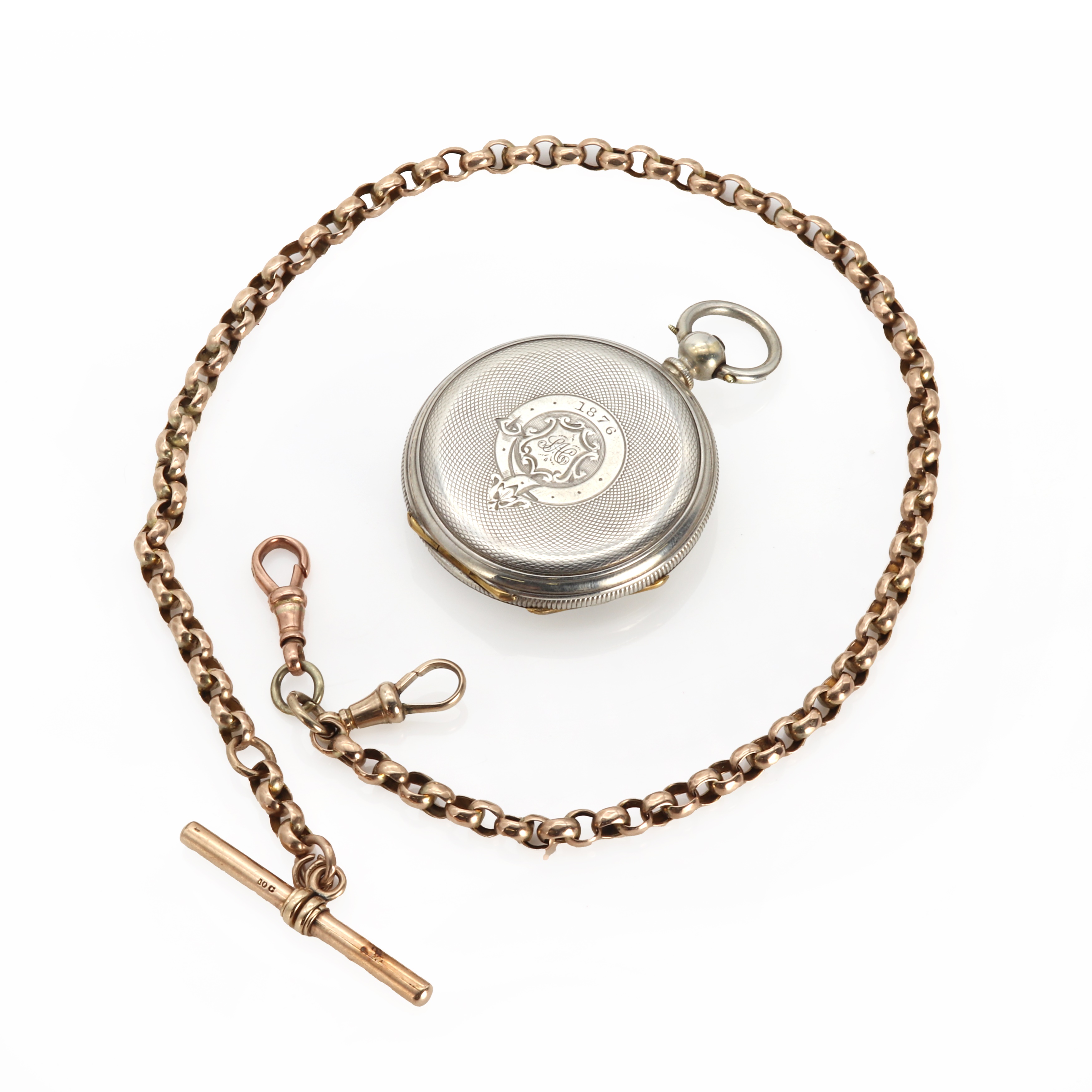 Lot 1429 - A gold Albert chain and a silver key wind