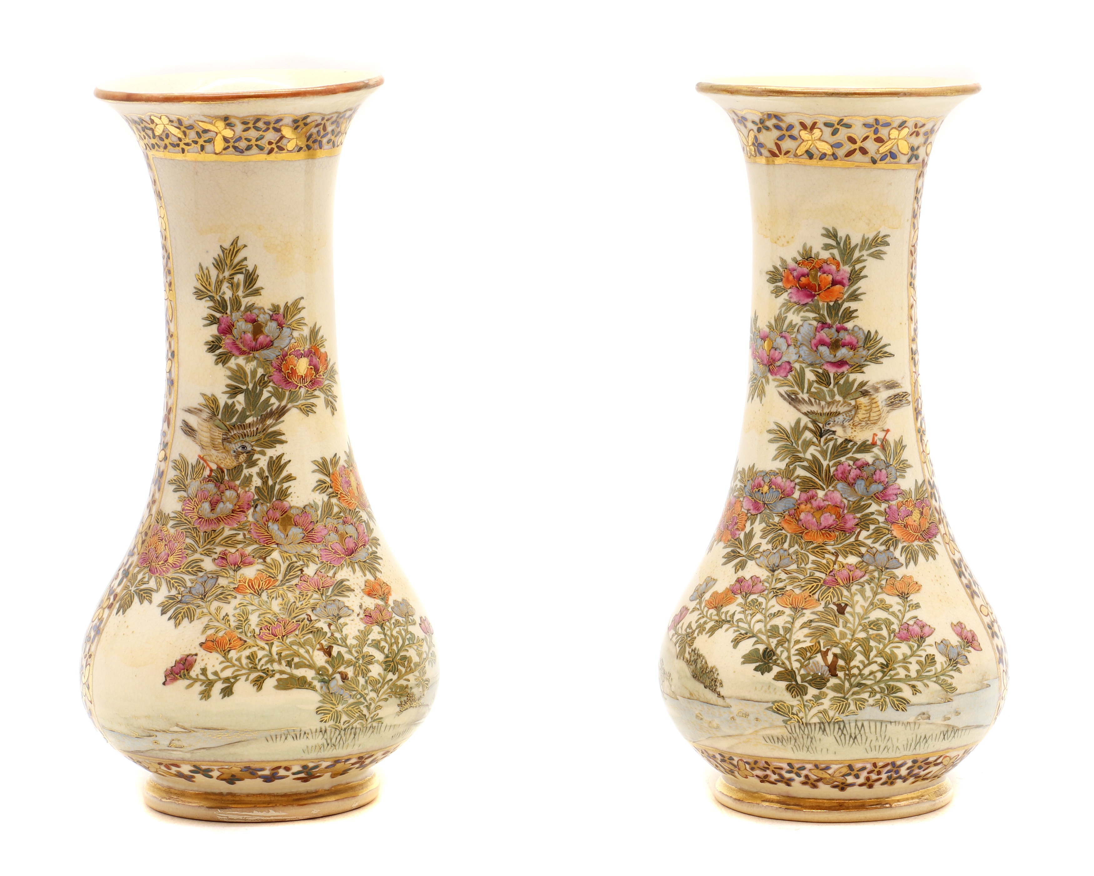 Lot 124 - A pair of Japanese Satsuma ware vases,