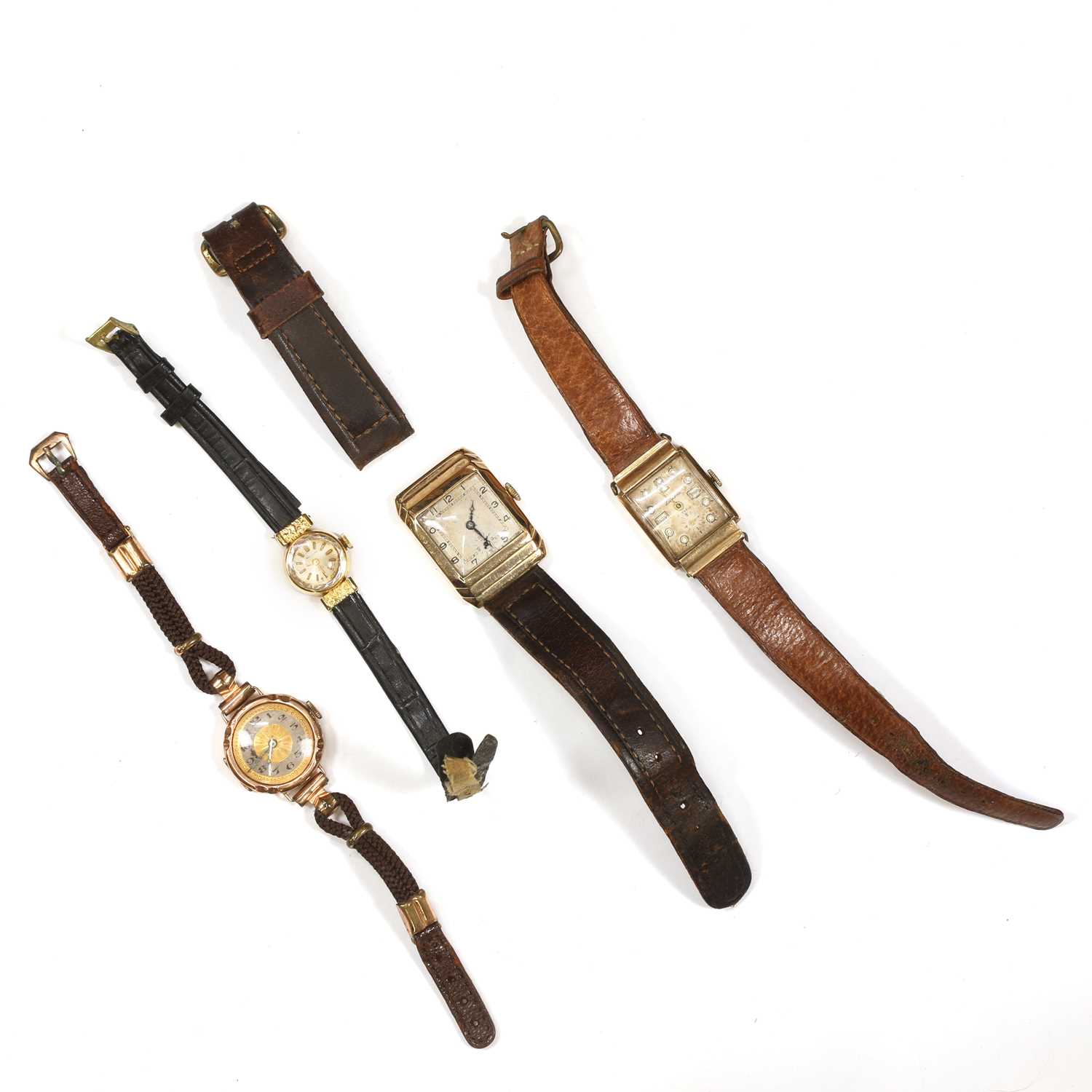 Lot 311 - Four gold mechanical strap watches,
