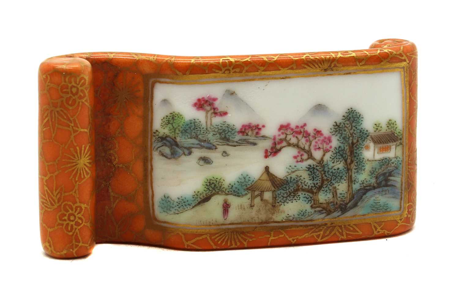 Lot 141 - A Chinese famille rose ink rest,