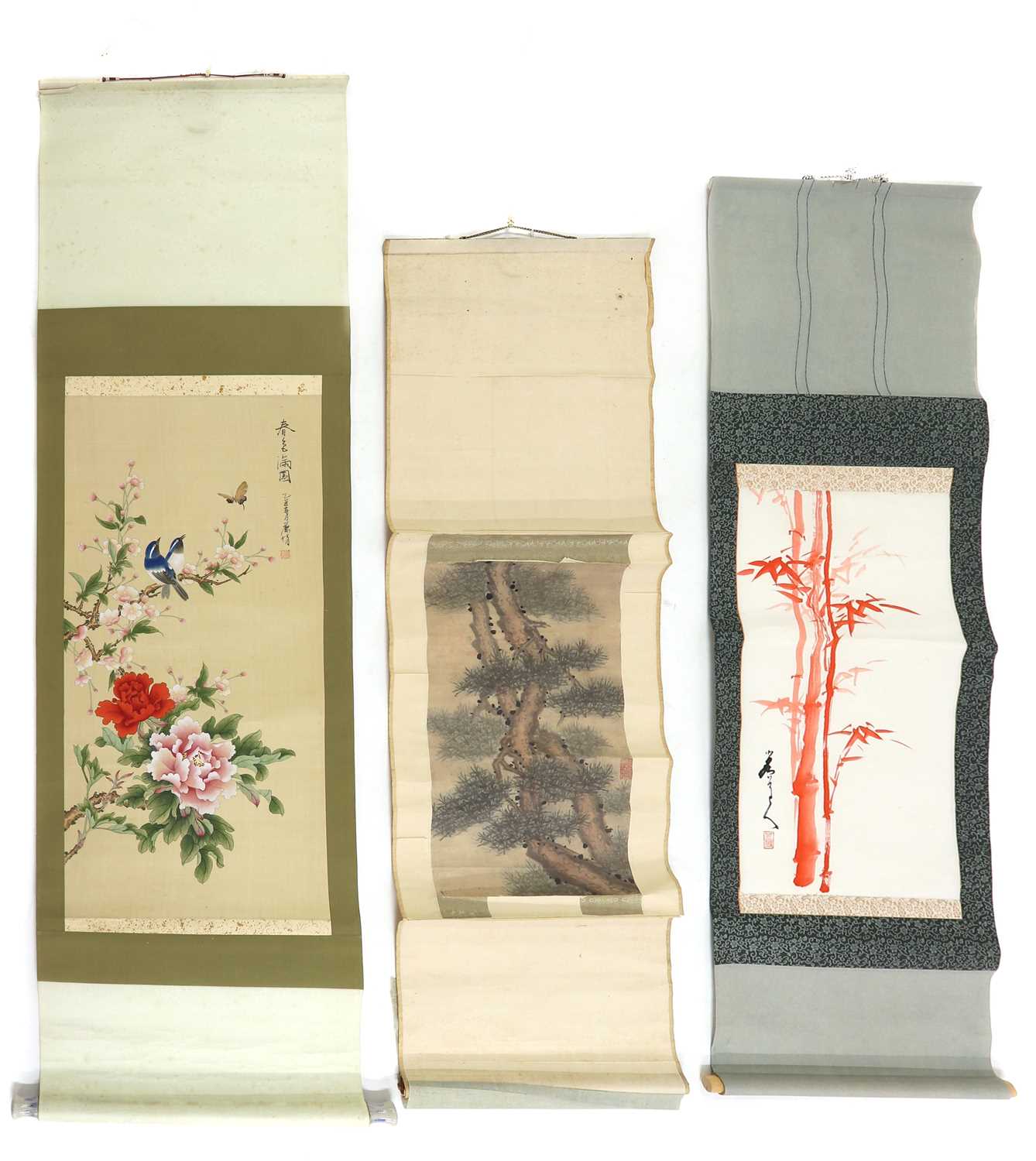 Lot 159 - Three Japanese hanging scrolls,