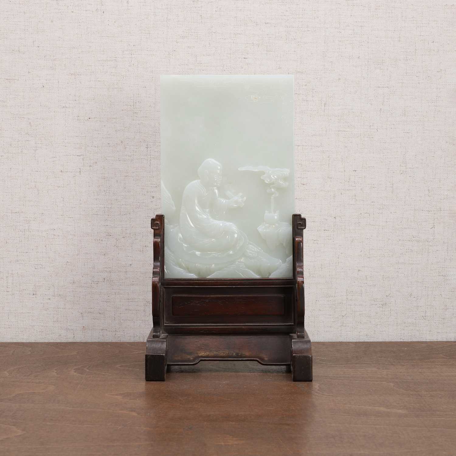 Lot 276 - A Chinese jade table screen,