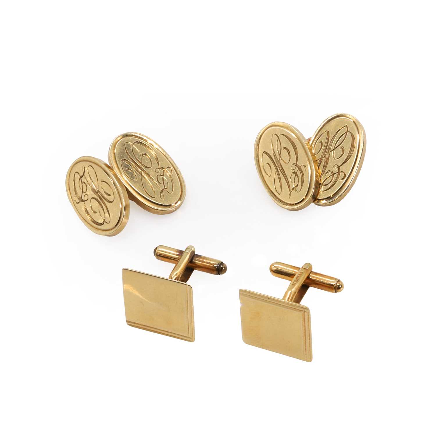 Lot 382 - Two pairs of gold cufflinks,