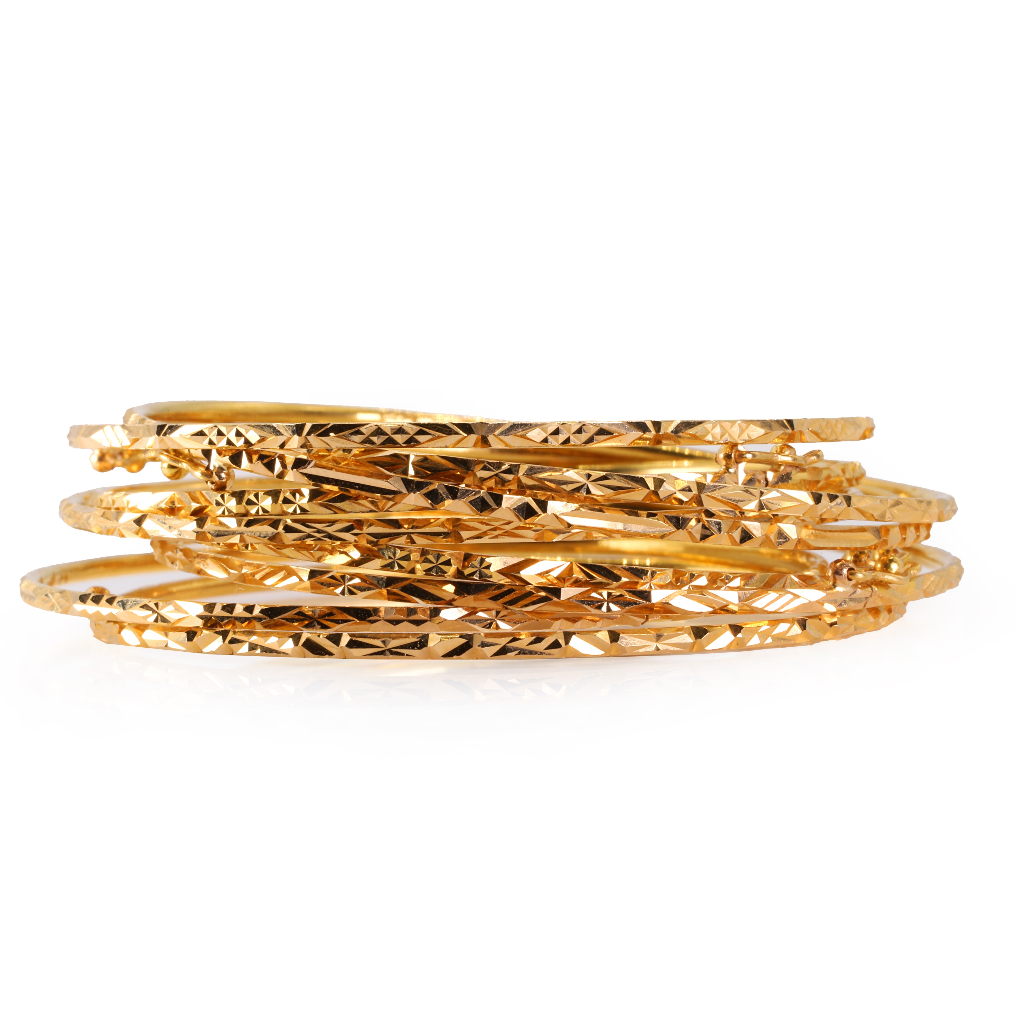 Lot 252 - A group of nine plain gold bangles,