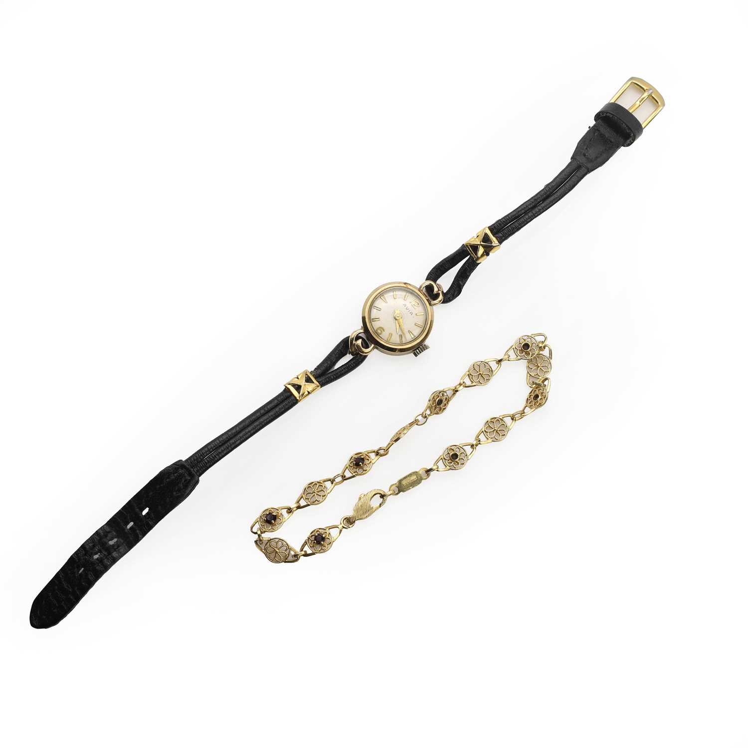 Lot 378 - A 9ct gold mechanical strap watch and a gold