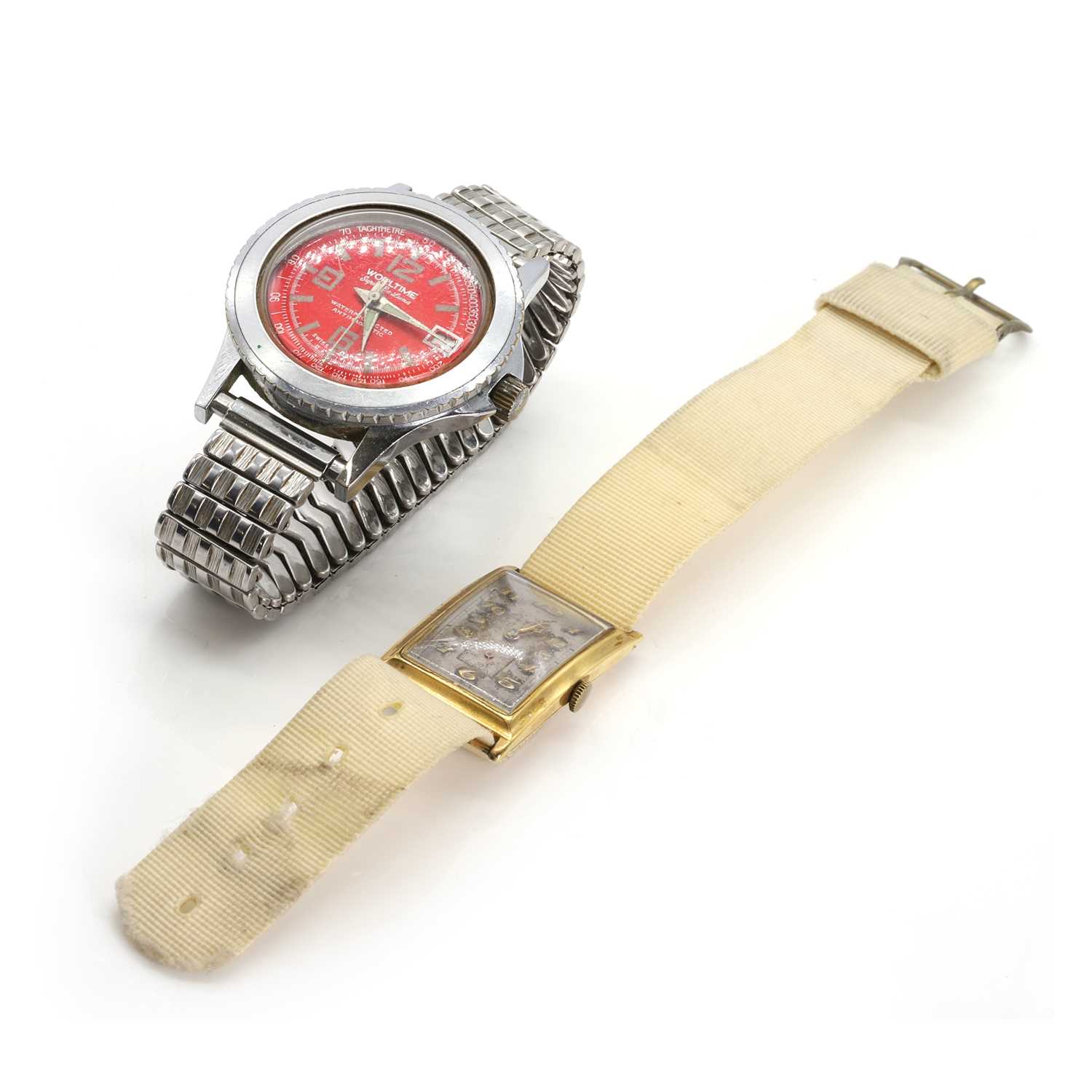 Lot 1481 - An 18ct gold mechanical strap watch and a