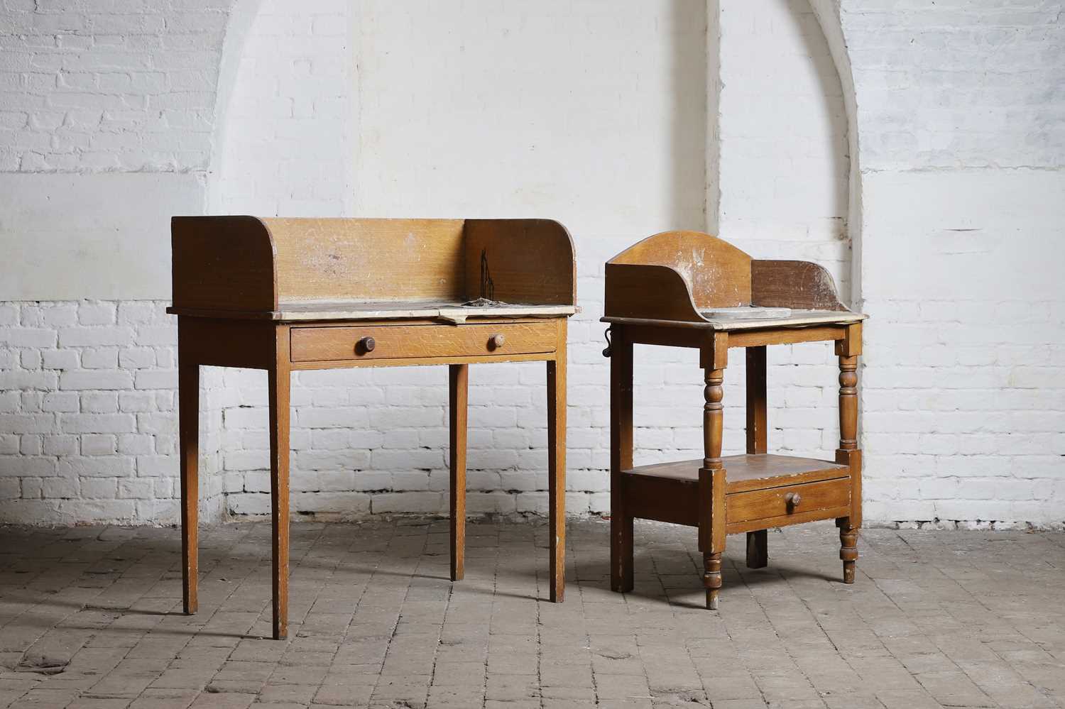 Lot 335 - Two Victorian scumbled pine washstands,