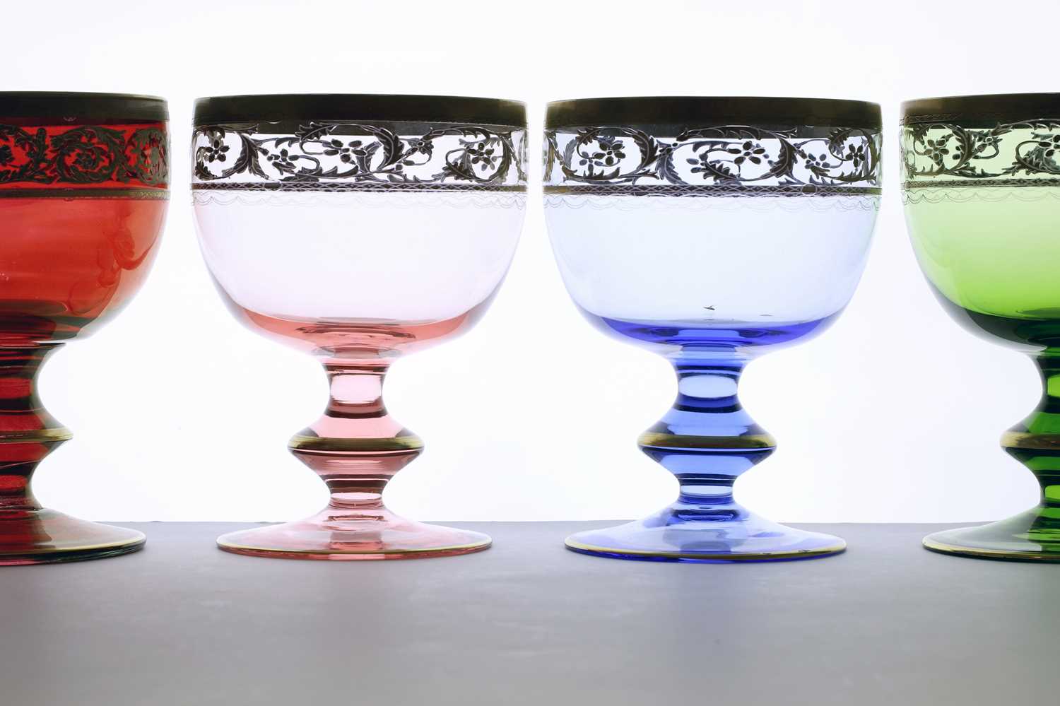 Lot 123 - A set of four coloured Murano glass goblets,