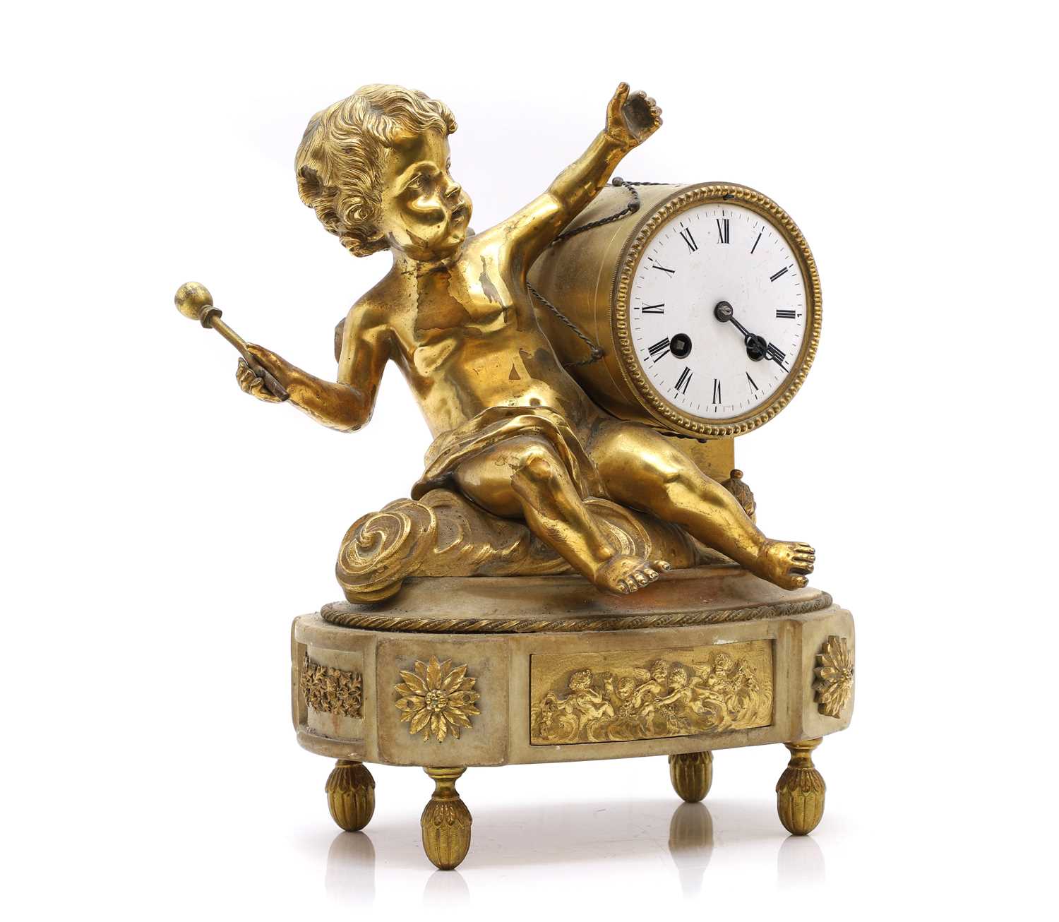 Lot 215 - A French gilt metal mantel clock,